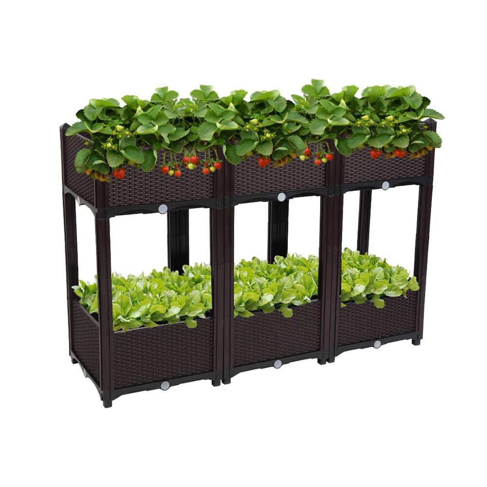 6 Pcs Square Raised Garden Bed, Self-Watering Plastic Planter, Rattan ...