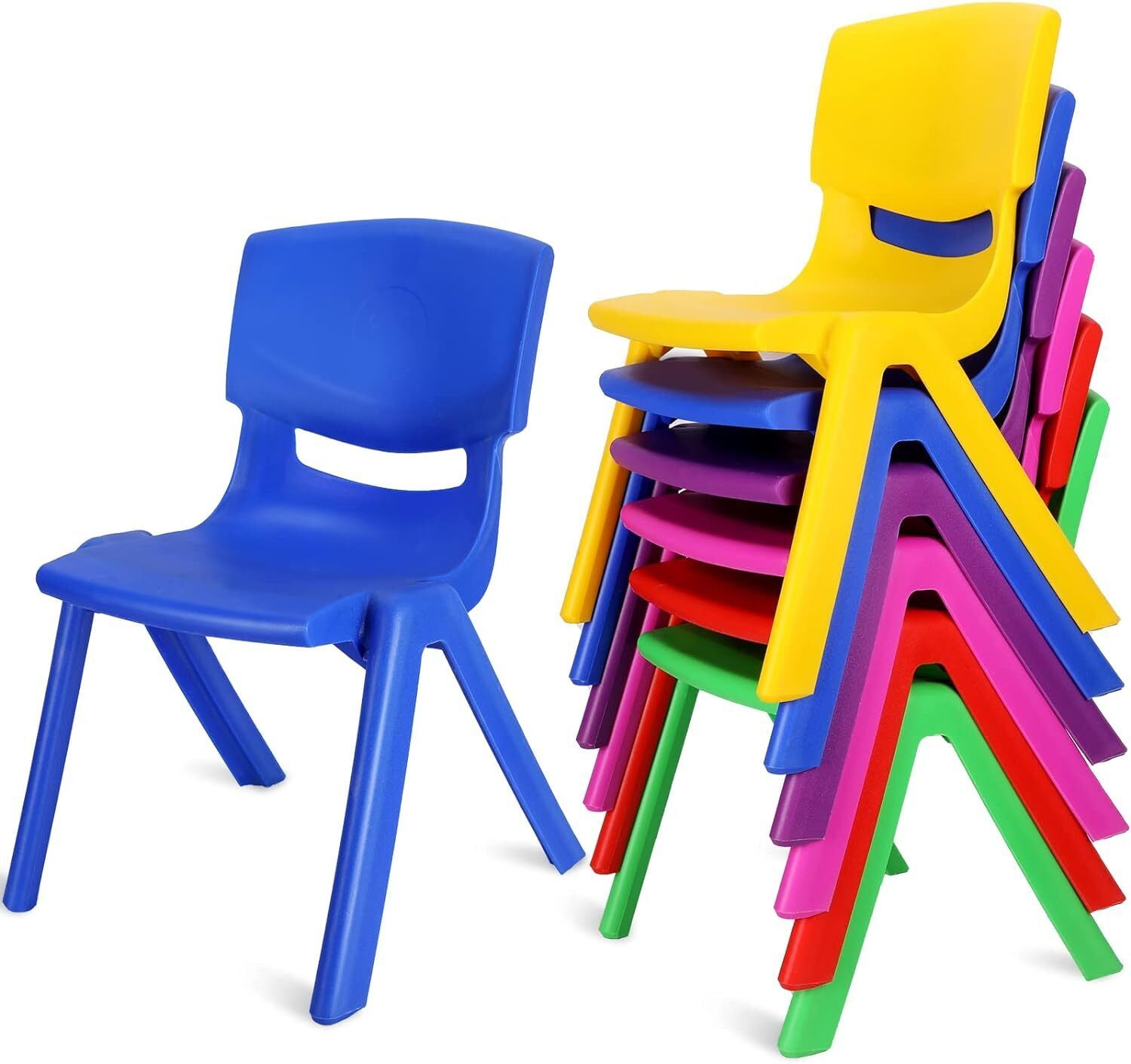 6 Pcs Stackable School Chairs Kids Plastic Stack Chairs L-Shaped Chair ...