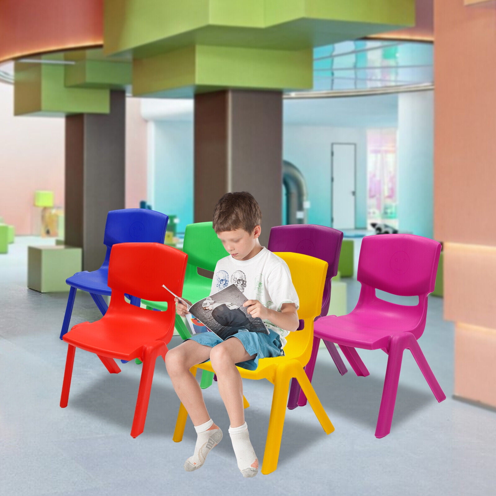 6 Pcs Stackable School Chairs Kids Plastic Stack Chairs Seating Height ...