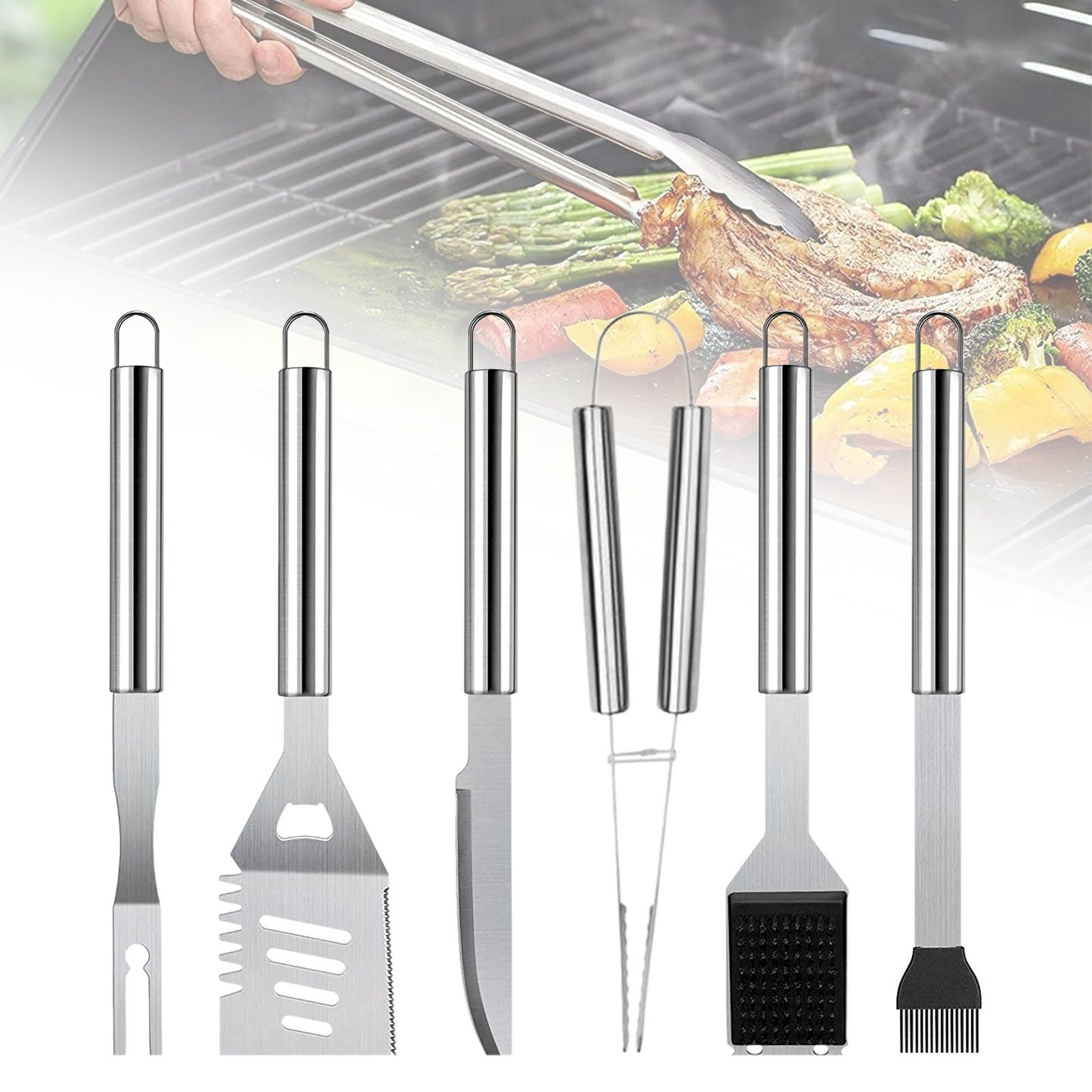 6 Pcs Stainless Bbq Grilling Tools Set For Outdoor Grill With Spatula ...