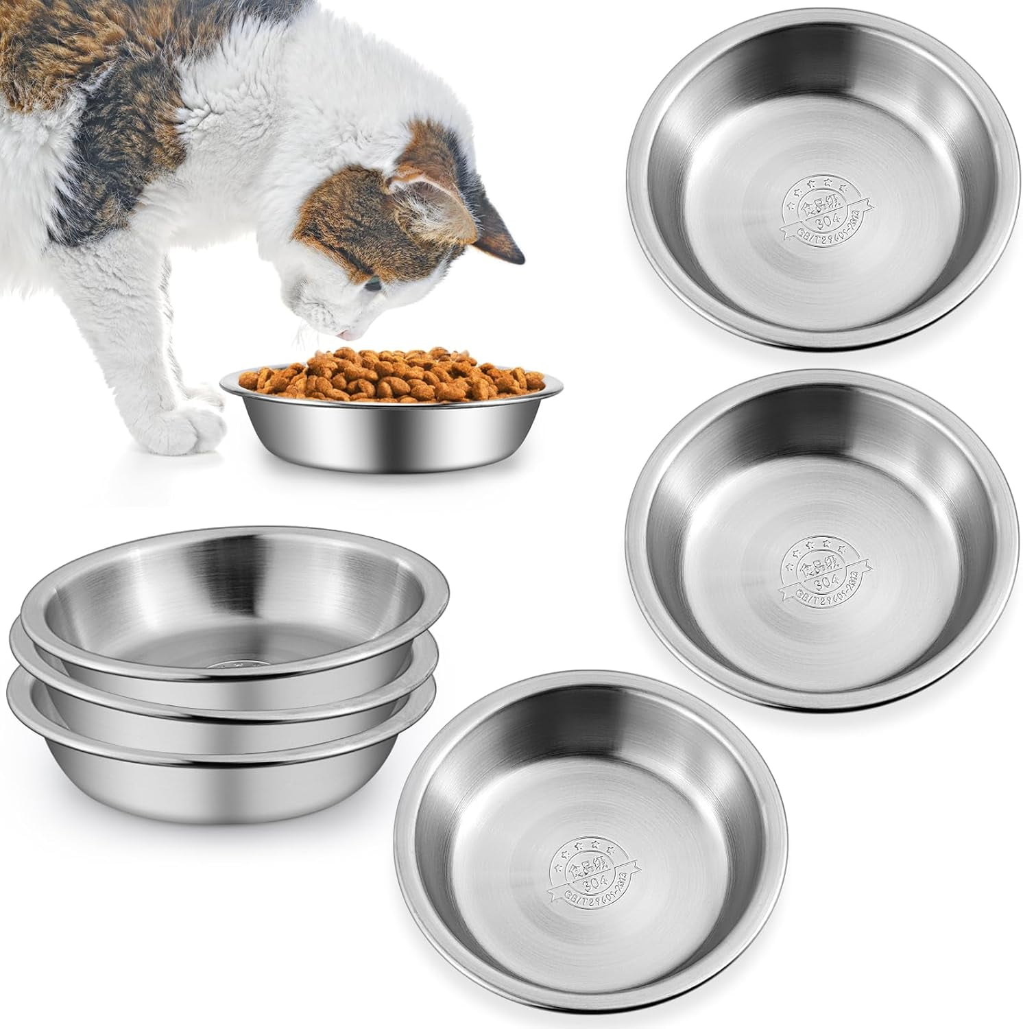 6 Pcs Stainless Steel Cat Bowls, 5.5 in Shallow Dog Food Bowls ...