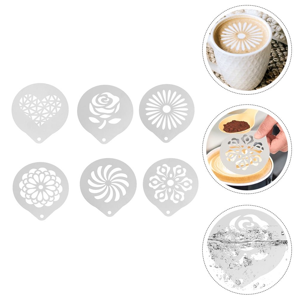 OUNONA 6 Pcs Stainless Steel Coffee Art Stencils for DIY Coffee Designs ...