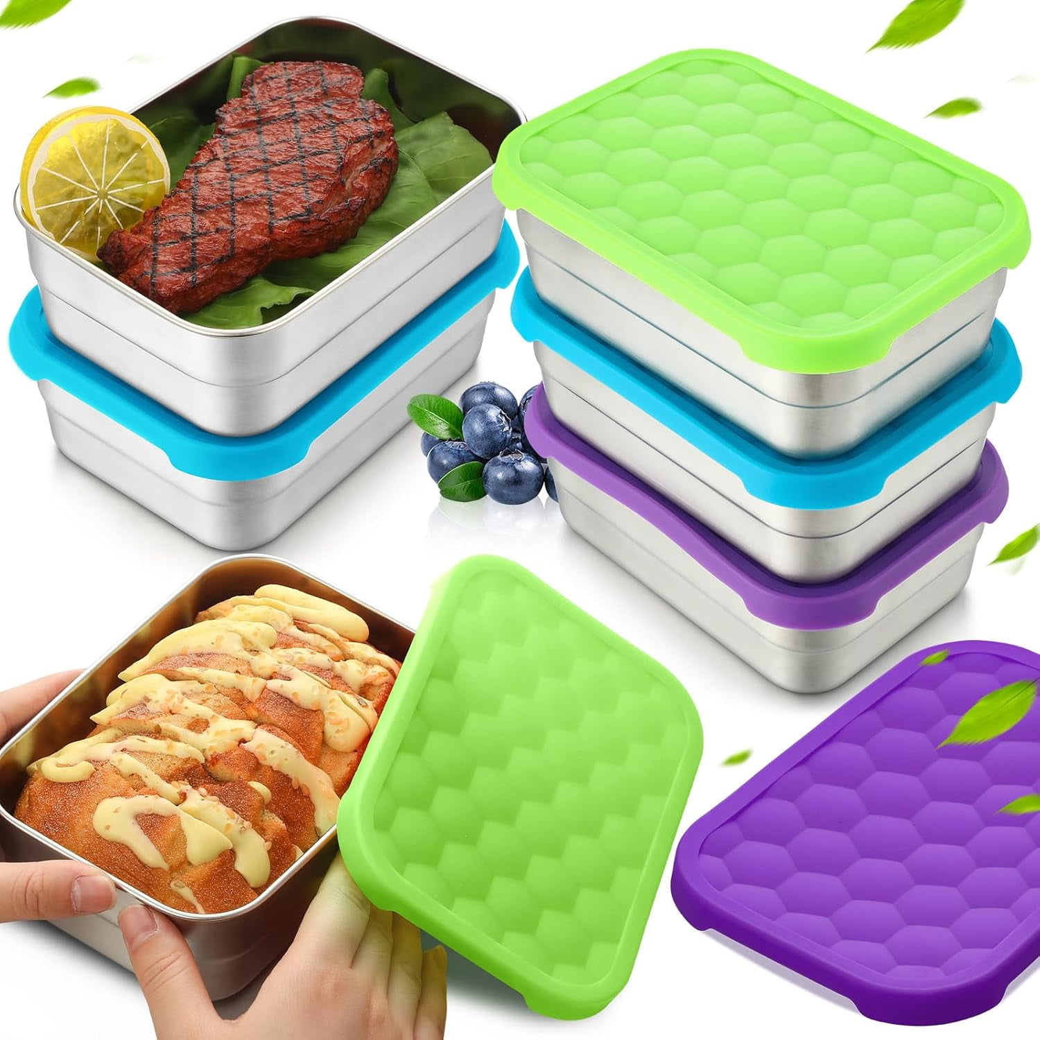 6 Pcs Stainless Steel Containers, 25 oz Lunch Containers with Leak ...