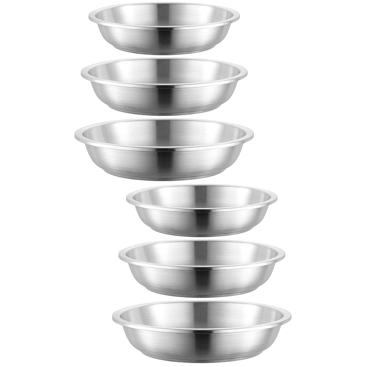 6 Pcs Stainless Steel Dish Mixing Bowls Round Dinner Metal Plates Roast ...