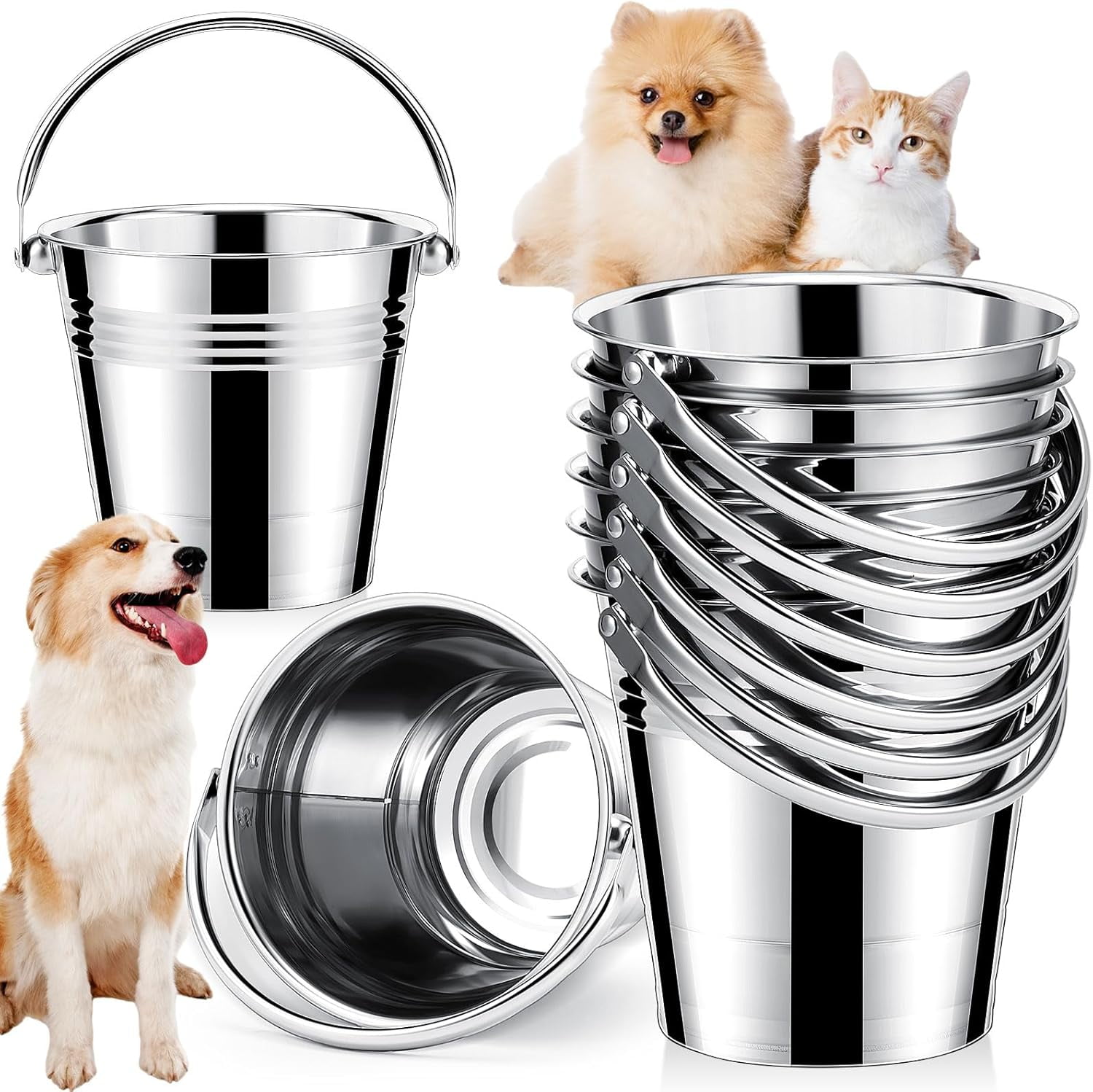 6 Pcs Stainless Steel Dog Water Bucket, Heavy Duty Stainless Steel ...