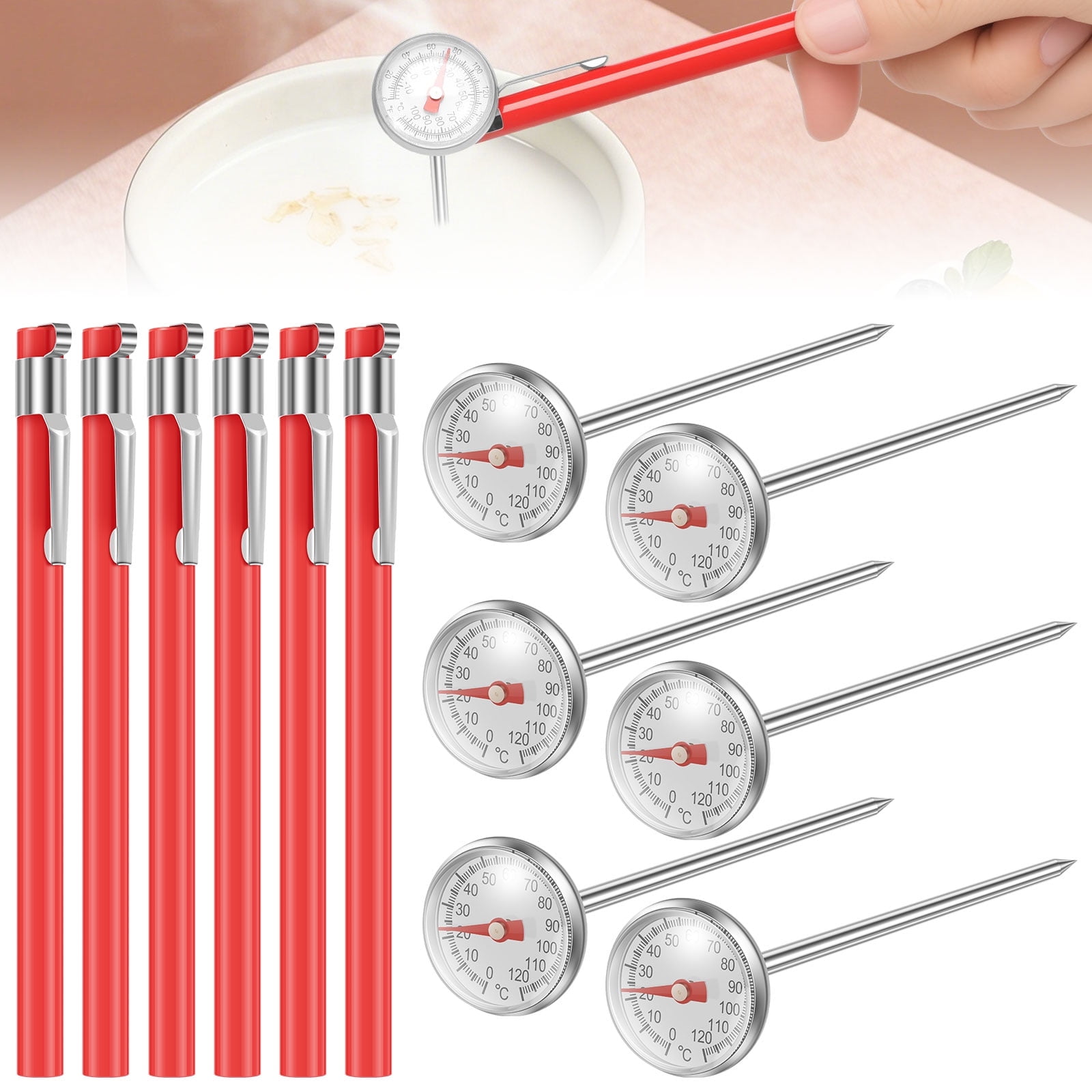 6 Pcs Stainless Steel Kitchen Thermometer 5 Inch Long Stem 1 Inch Dial ...