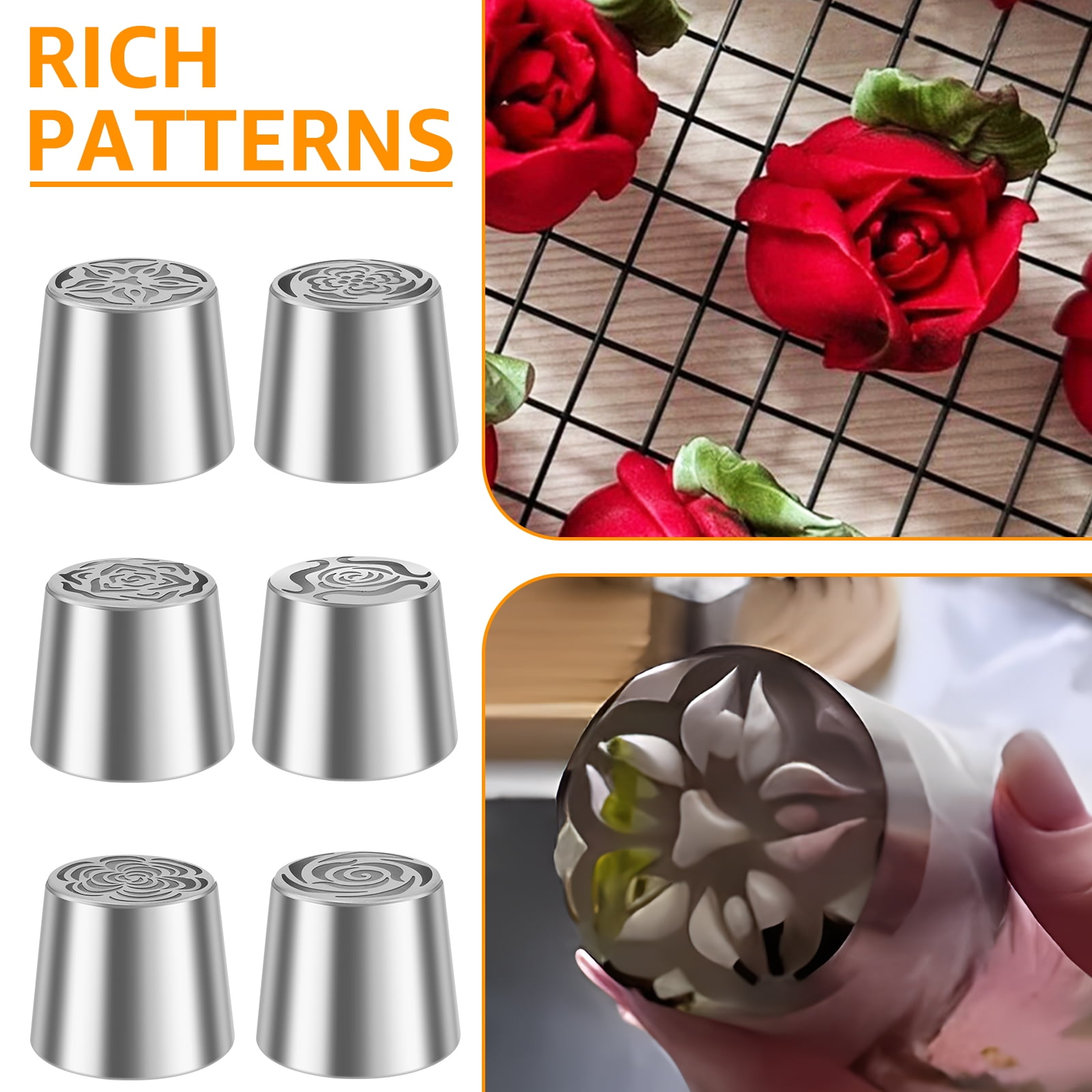 6 Pcs Stainless Steel Russian Piping Nozzle Reusable Russian Flower ...