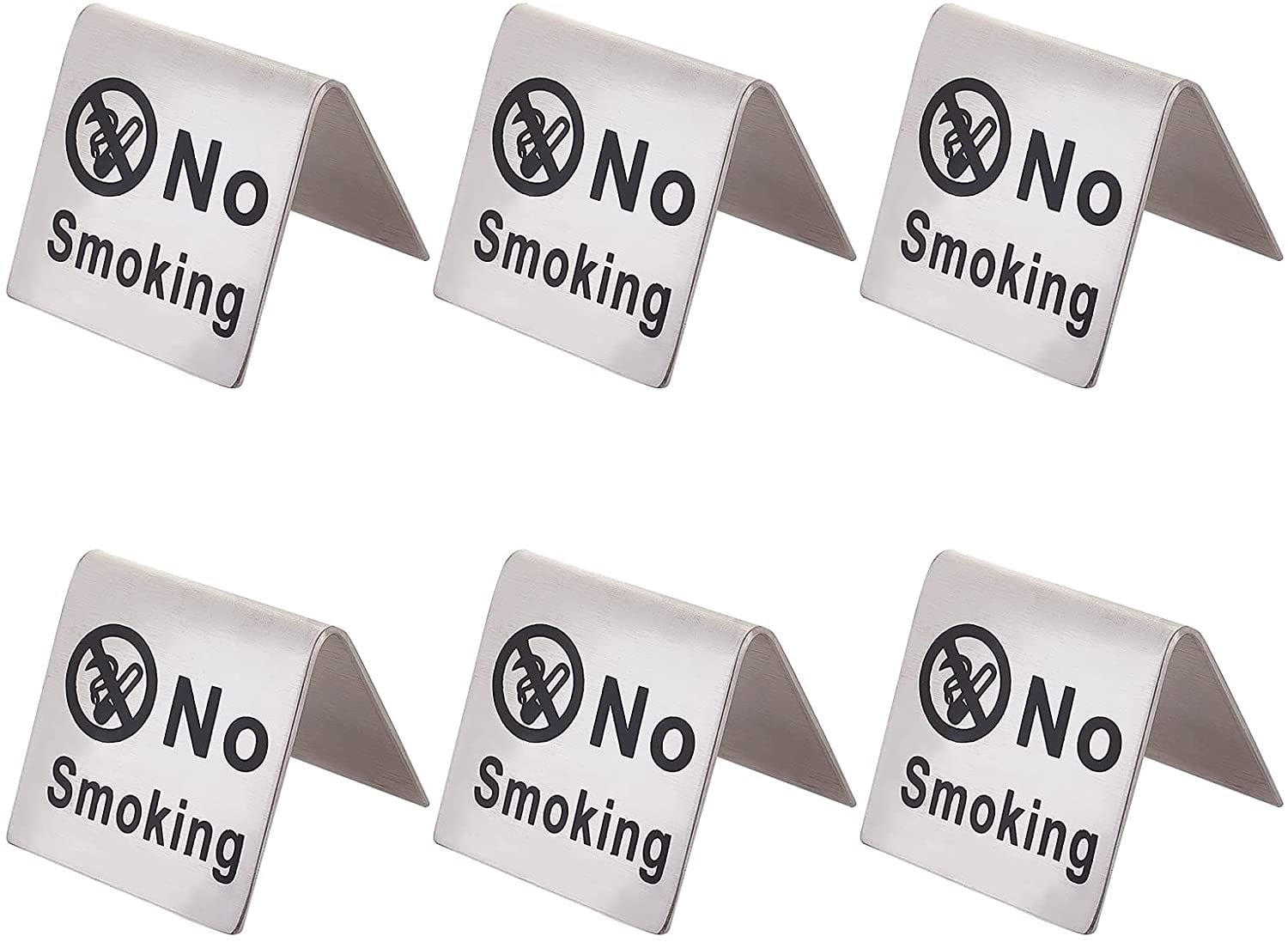 6 Pcs Stainless Steel No Smoking Table Sign Double Side Stainless Steel ...