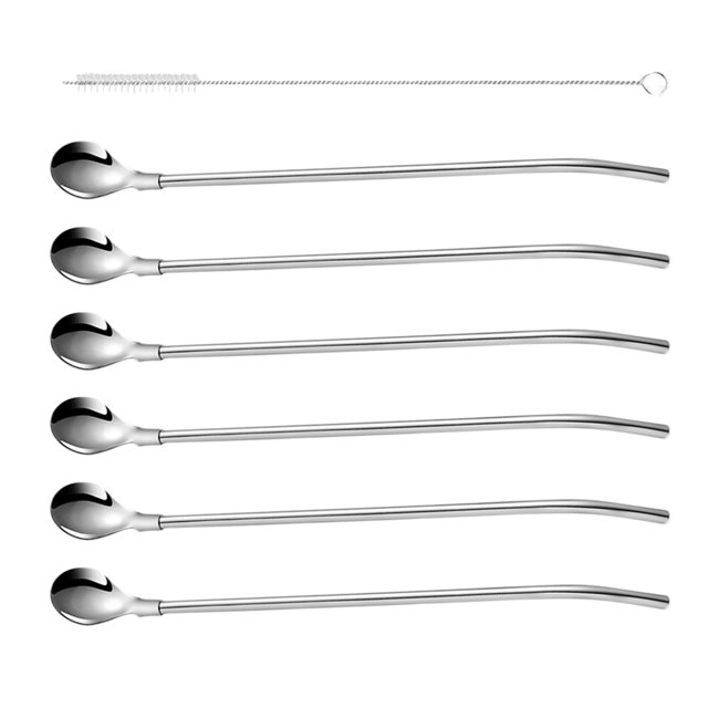 6 Pcs Stainless Steel Straw Spoon Straws Portable Drinks Supply ...