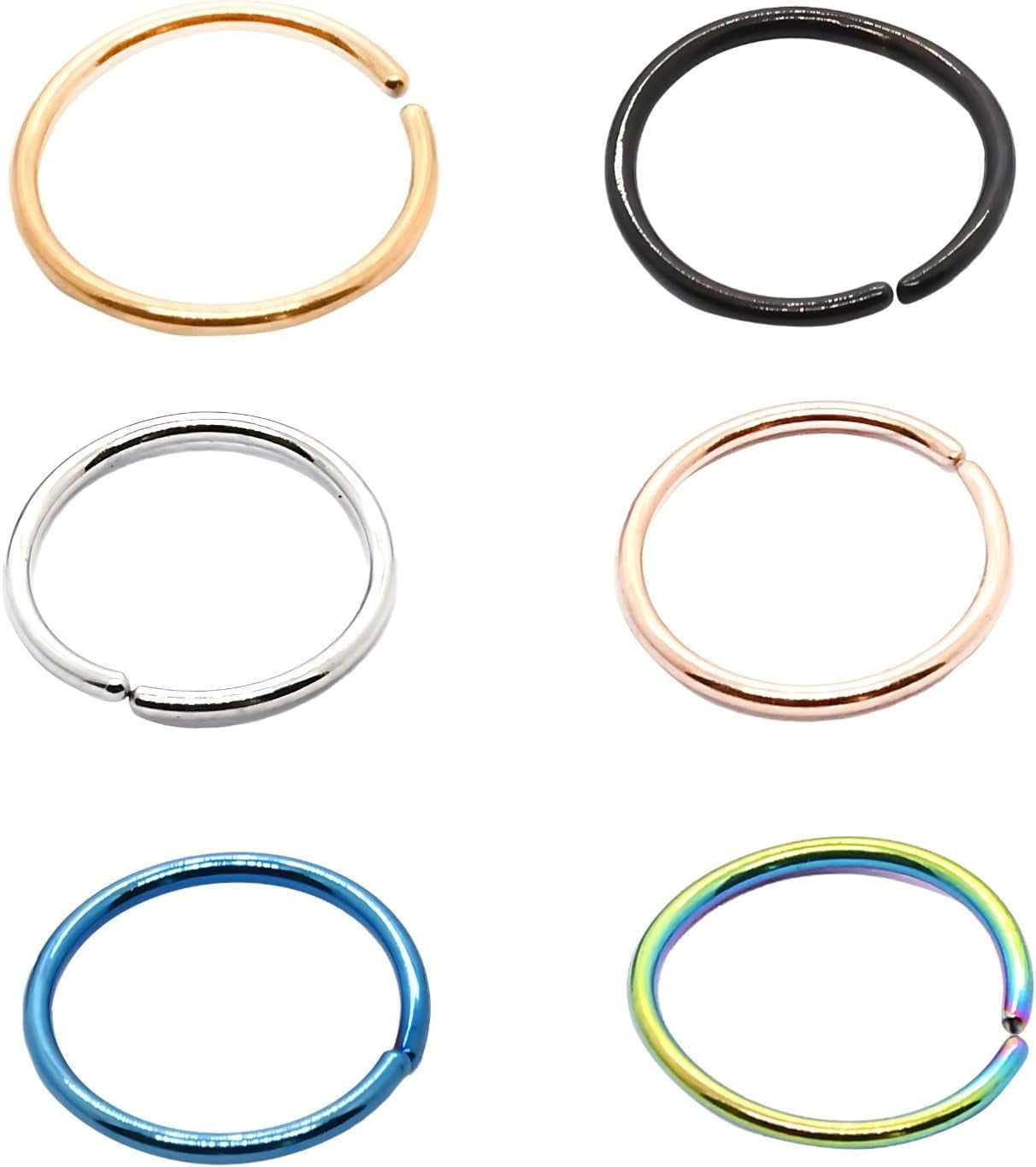 6 Pcs Steel Minimalist Hoop Nose Ring, Earring Septum Lip, Rose Gold ...
