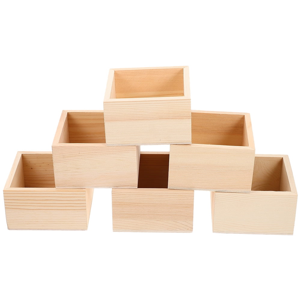 6 Pcs Storage Wooden Box Without Lid Basket Square Container - Walmart.com