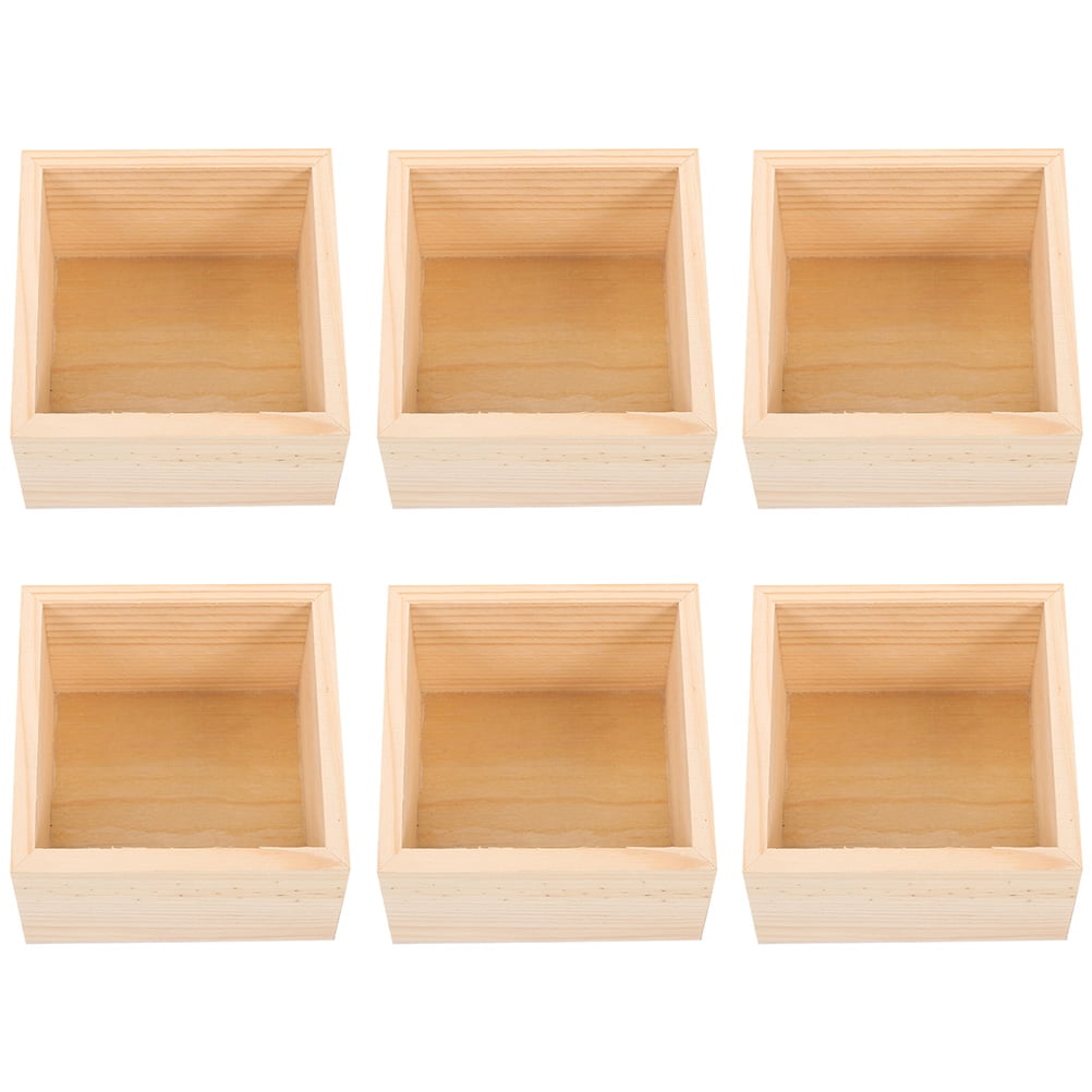 6 Pcs Storage Wooden Box Without Lid Collapsible Square Container ...
