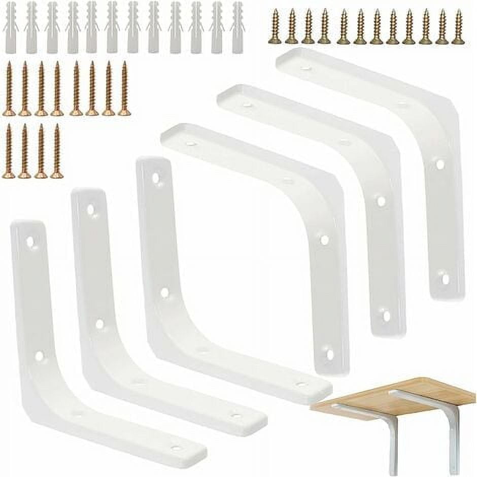 6 Pcs Straight Angle Brackets White Shelf Bracket L Shaped Wall Bracket ...