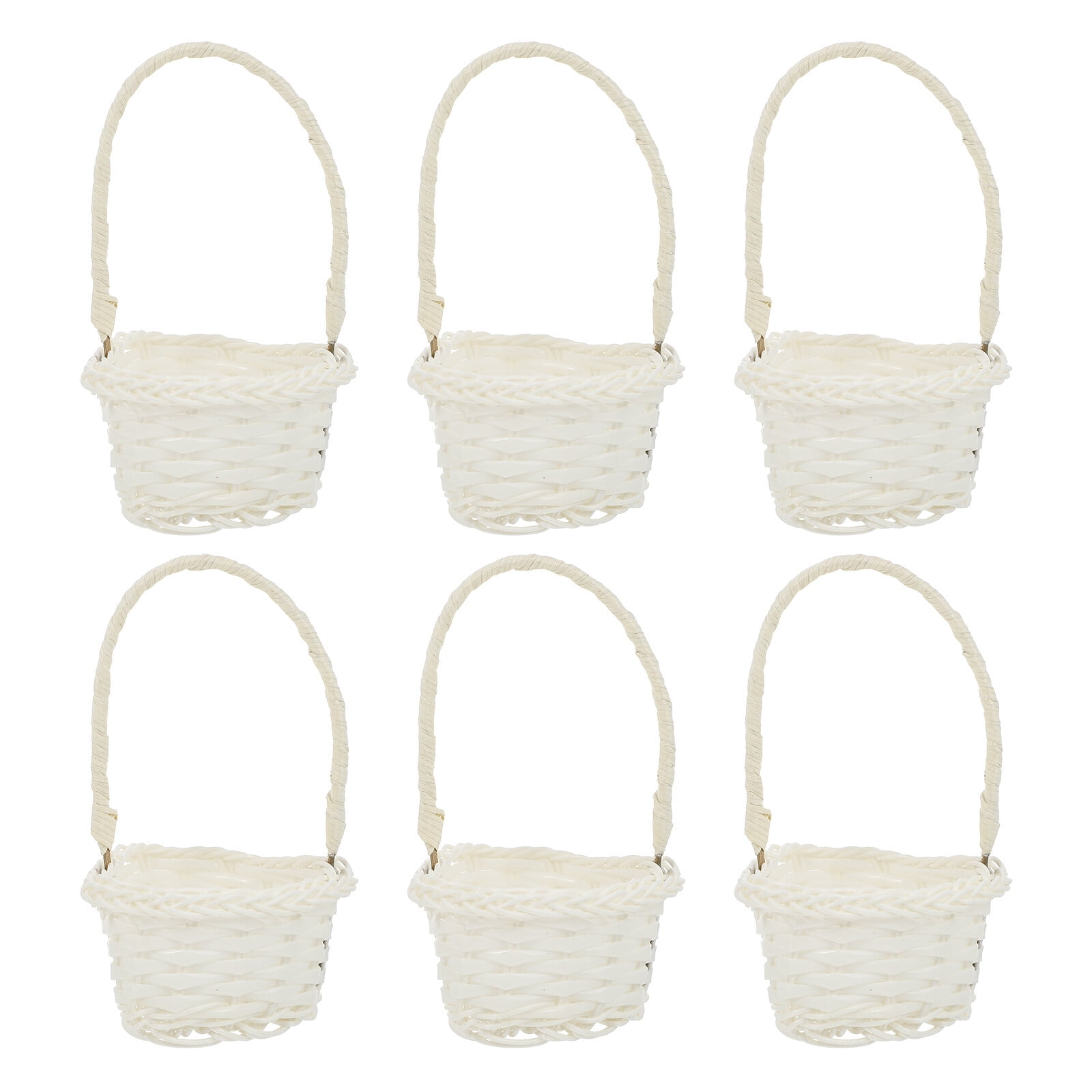 6 Pcs Straw Basket Plastic Rattan Lined Wicker Large Round Bride ...