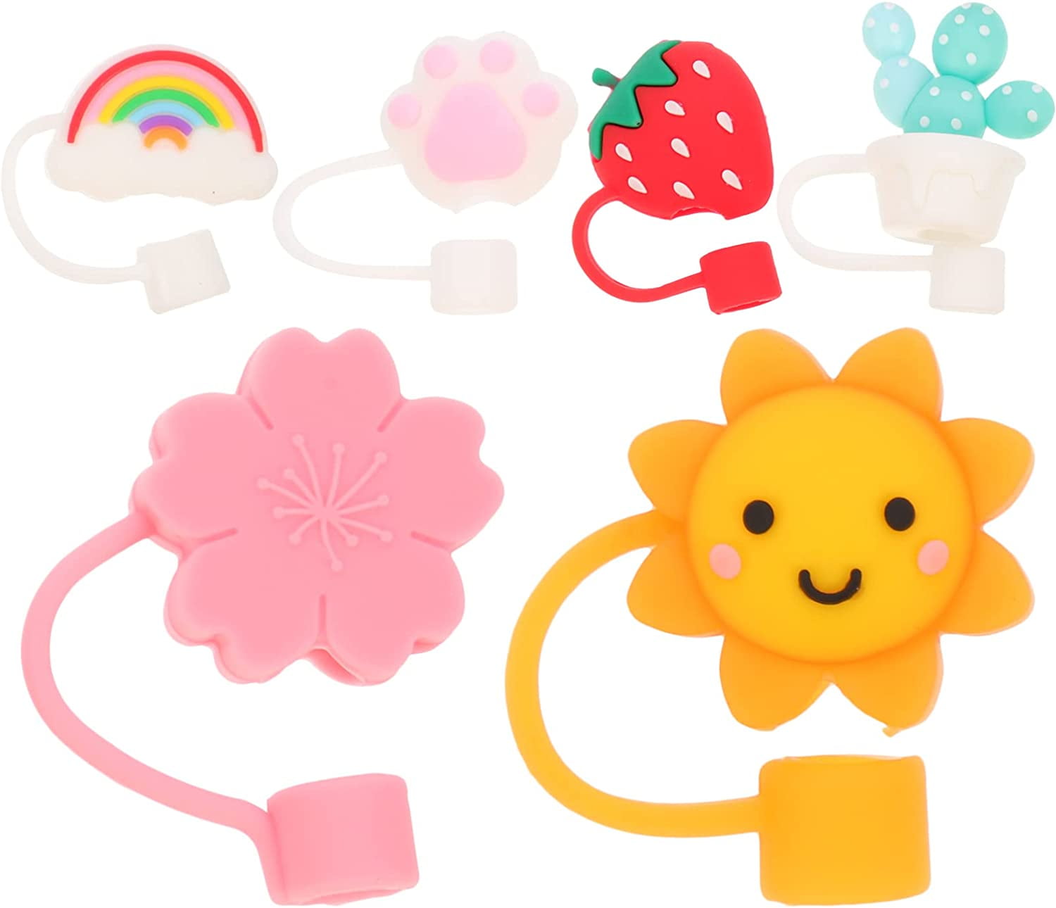 6 Pcs Straw Covers, Cartoon Silicone Straw Head Cover, Cute Straw ...