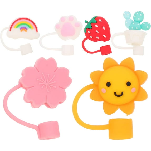 6 Pcs Straw Covers, Cartoon Silicone Straw Head Cover, Cute Straw ...
