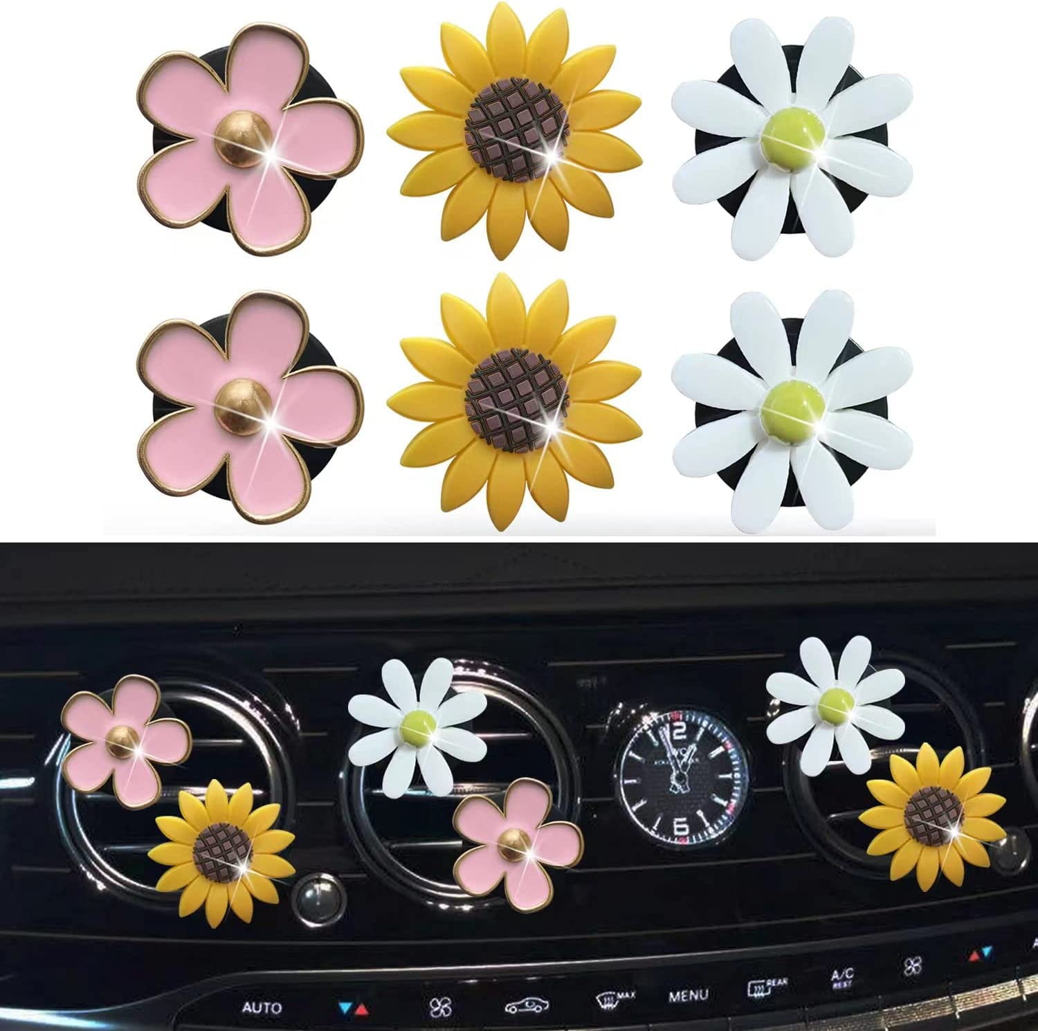 6 Pcs Sunflower Flower Air Vent Clips, Cute Daisy Car Air Fresheners ...