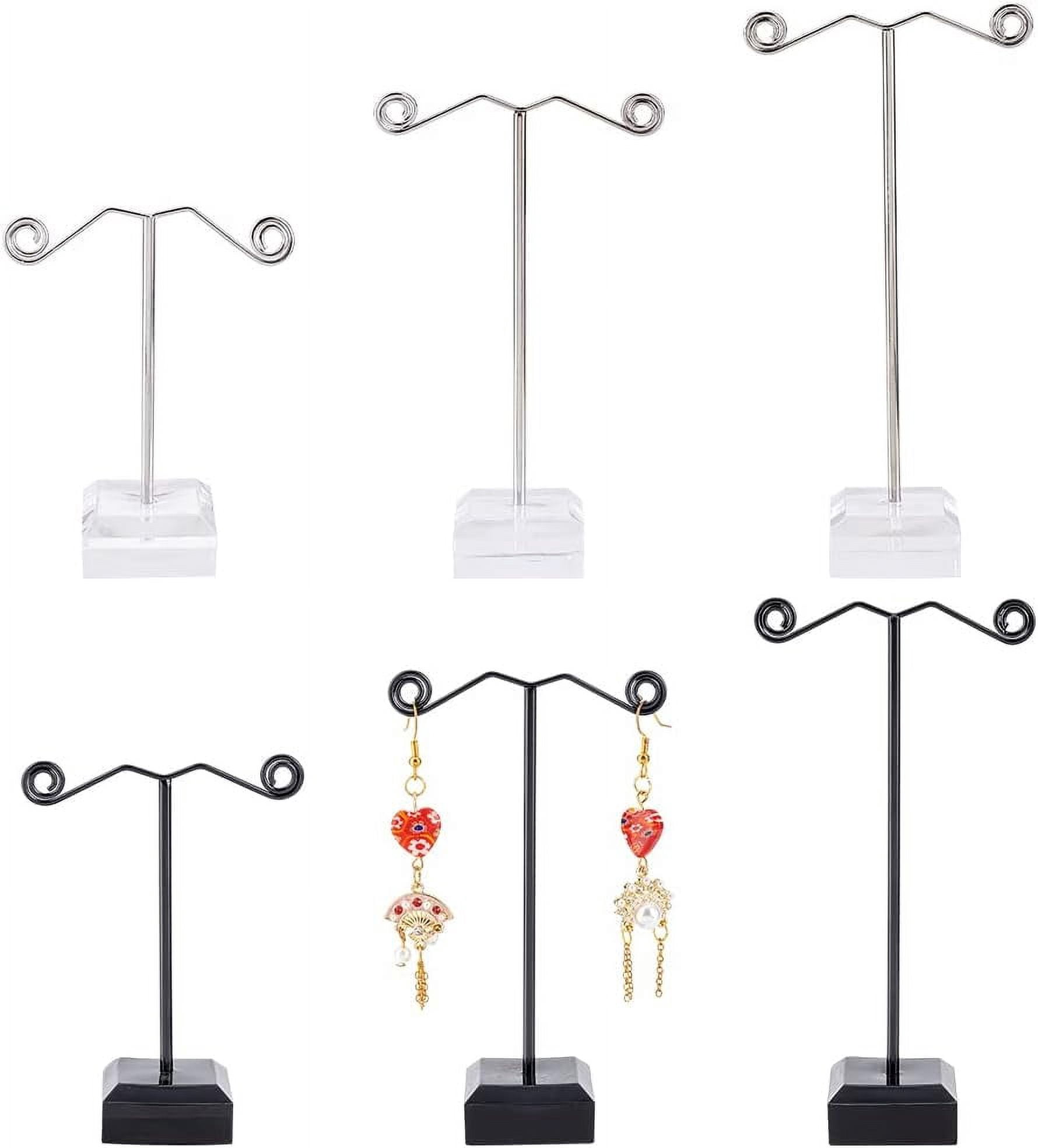 6 Pcs T Shape Iron Earring Display Stand Acrylic Base 3 Size Clear ...