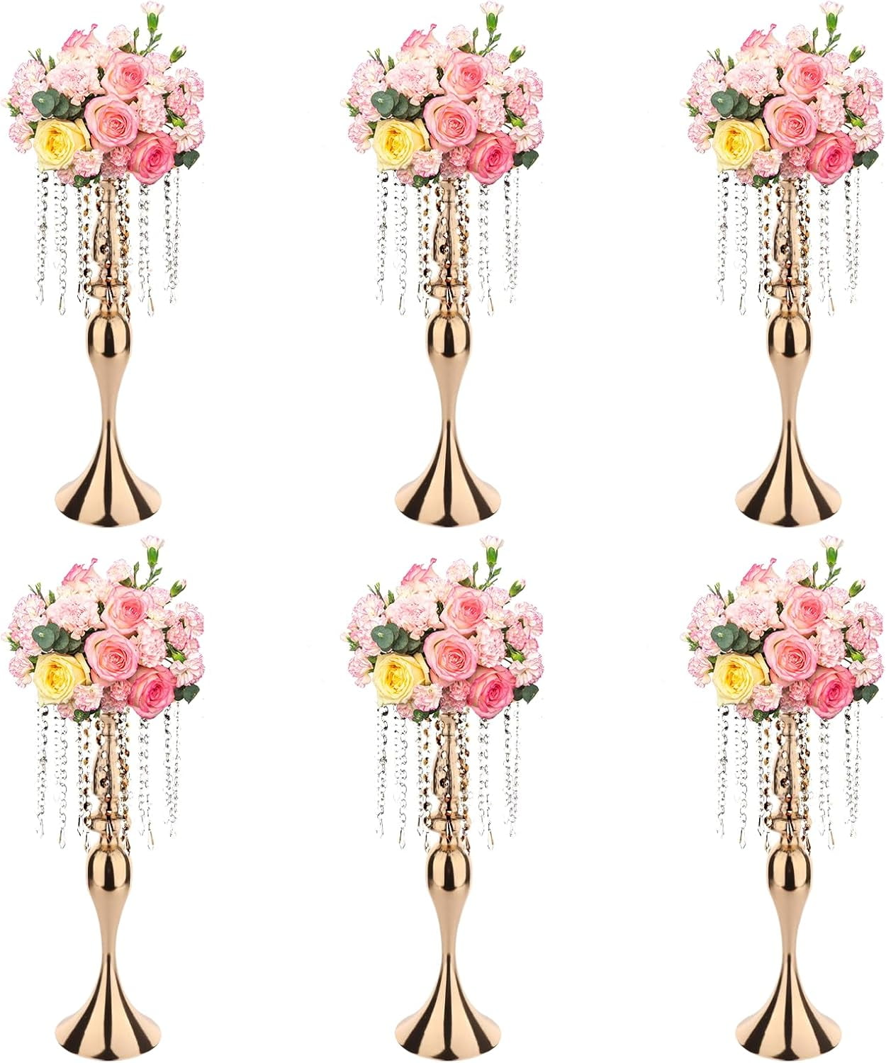 6 Pcs Tall Crystal Metal Flower Stand Wedding Lead Vases for Table ...