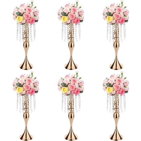 6 Pcs Tall Crystal Metal Flower Stand Wedding Lead Vases for Table ...