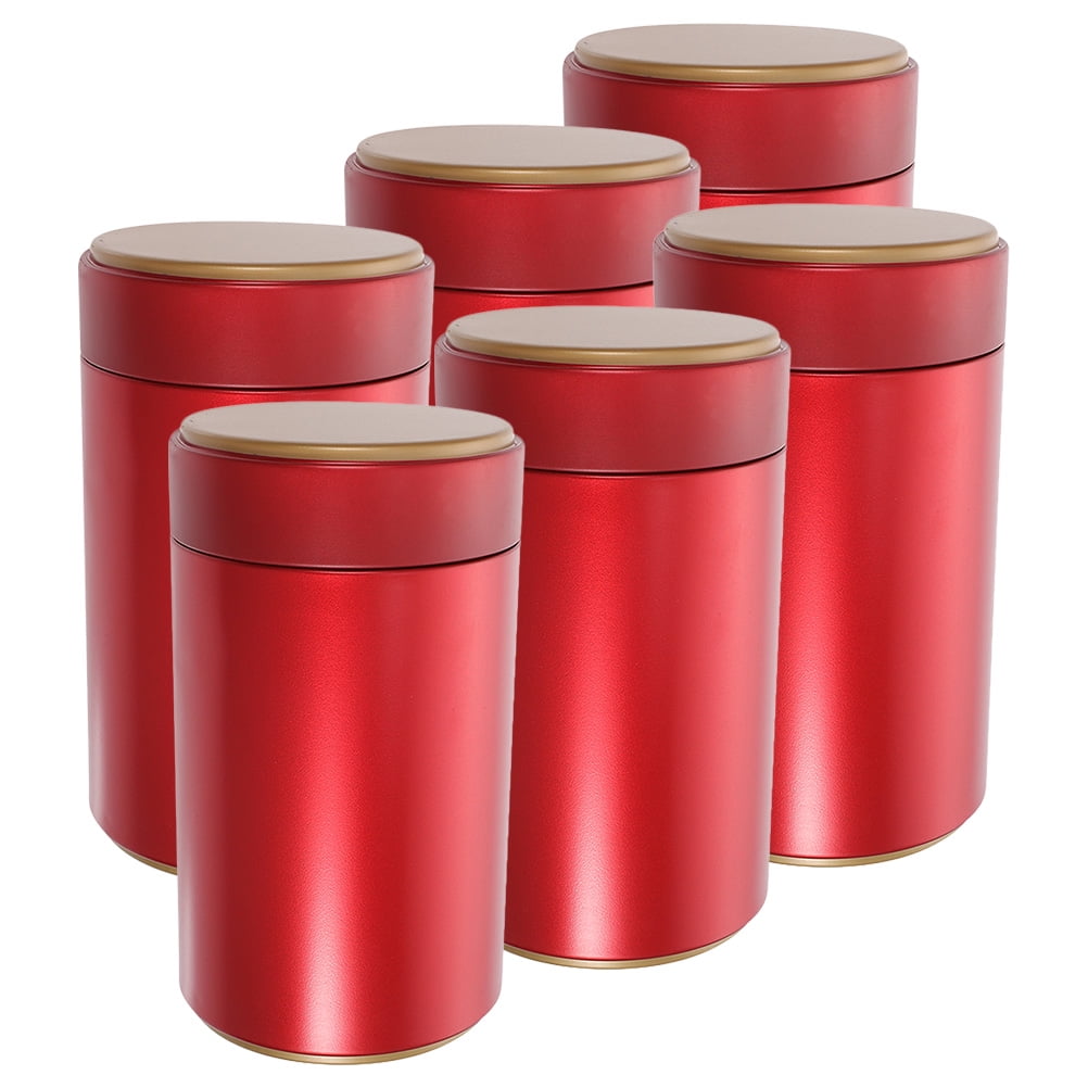 6 Pcs Tea Loose Canisters Tinplate Storage Jars Candy Nut Metal Cans ...