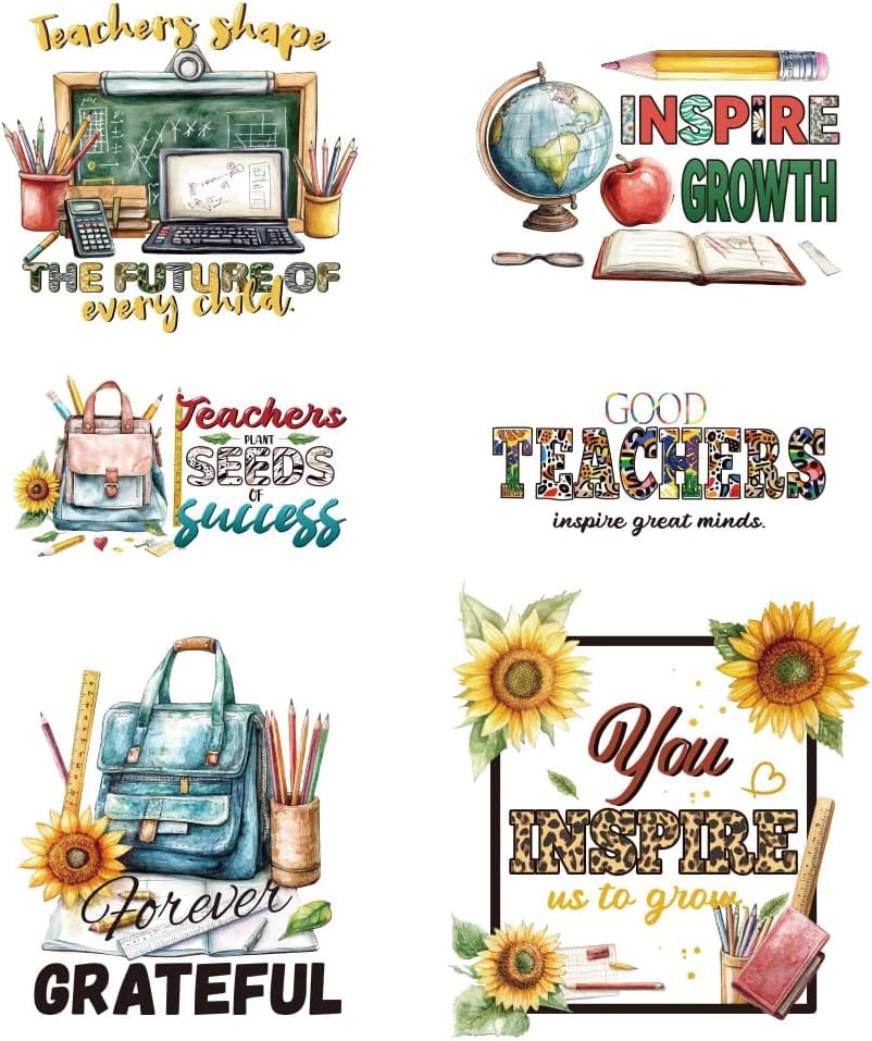 6 Pcs Teacher Heat Transfer Film Logo Stickers Set Teacher Pencil ...