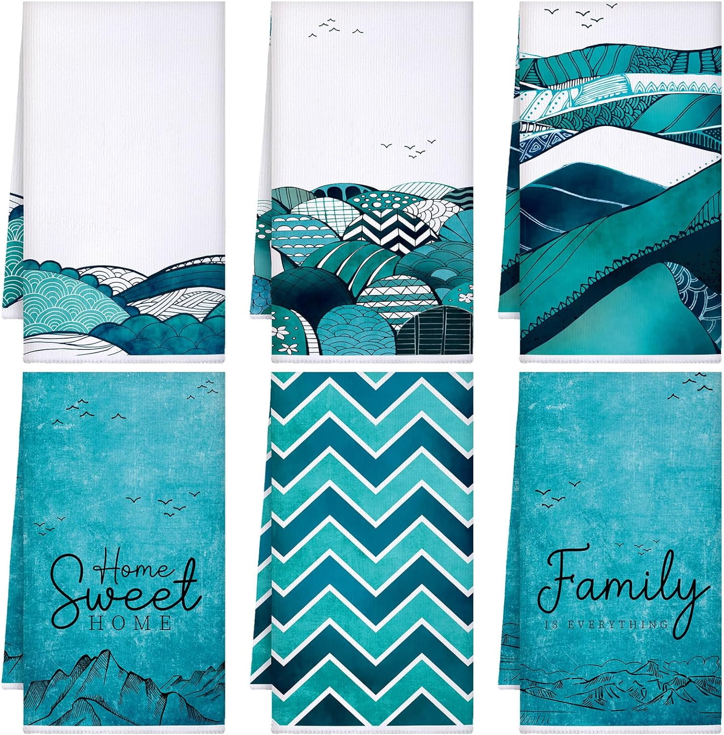 6 Pcs Teal Kitchen Towels Turquoise Dish Hand Towels Farmhouse ...
