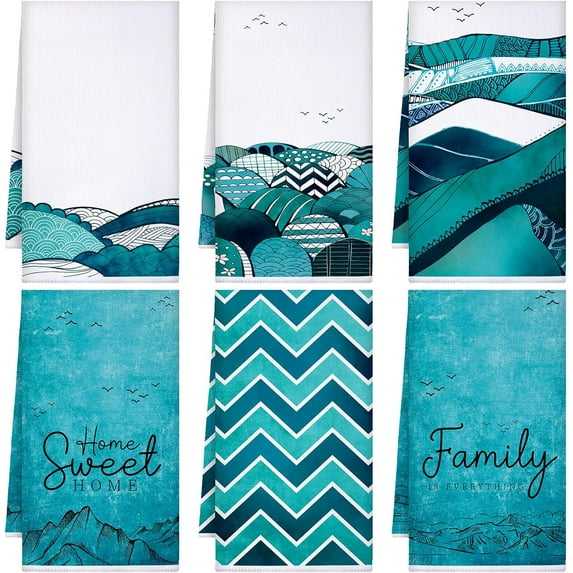 6 Pcs Teal Kitchen Towels Turquoise Dish Hand Towels Farmhouse ...