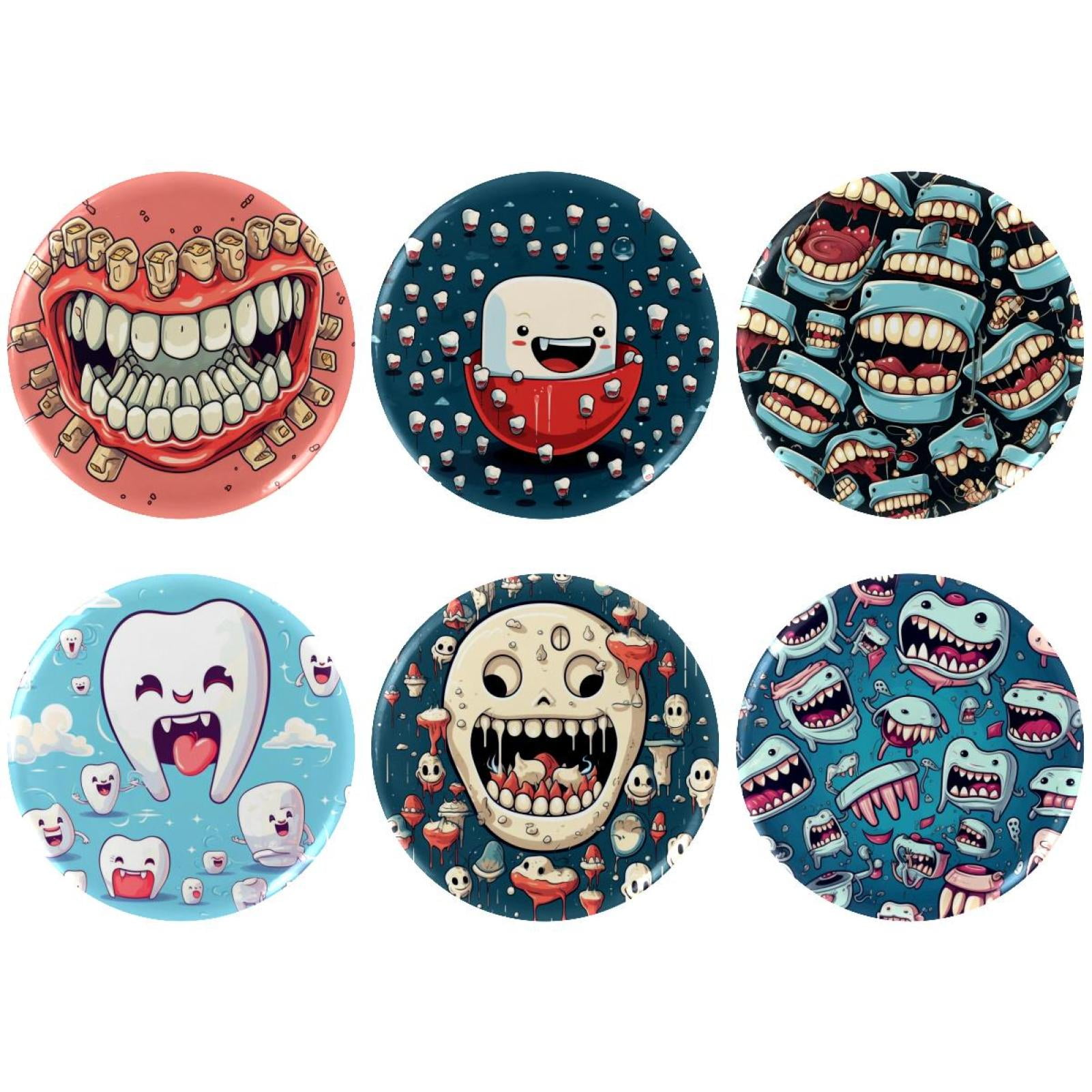 6 Pcs Teeth Lapel Pins Round Badge - Walmart.com