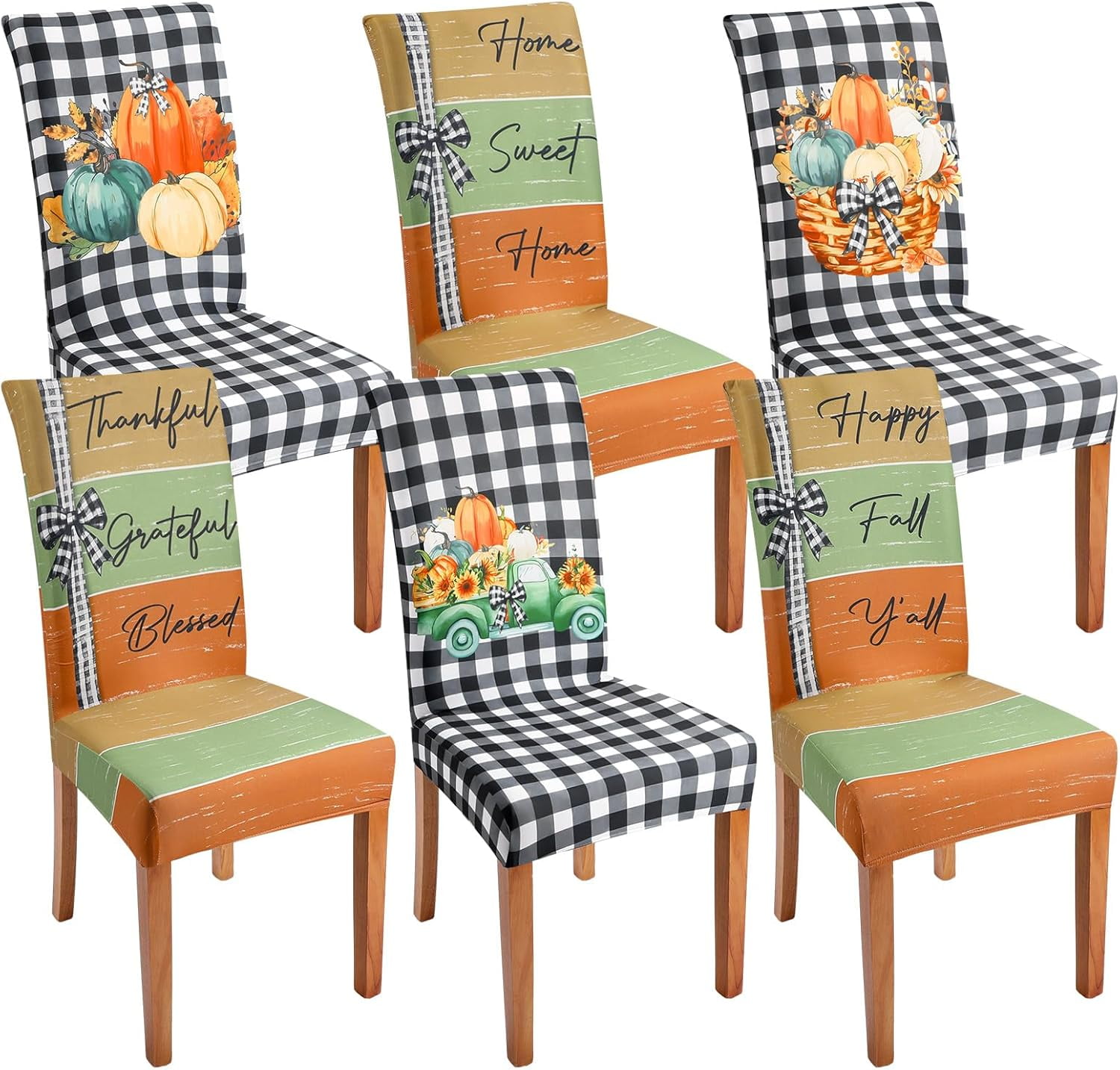 6 Pcs Thanksgiving Chair Covers Fall Stretch Removable Dining Chair ...