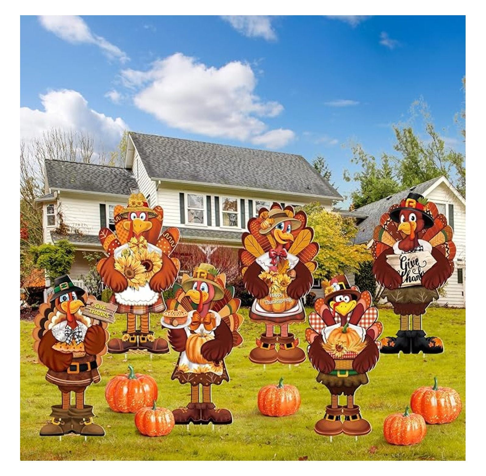 6 Pcs Thanksgiving Yard Signs Large Turkey Yard Decor with Stakes 24 x ...