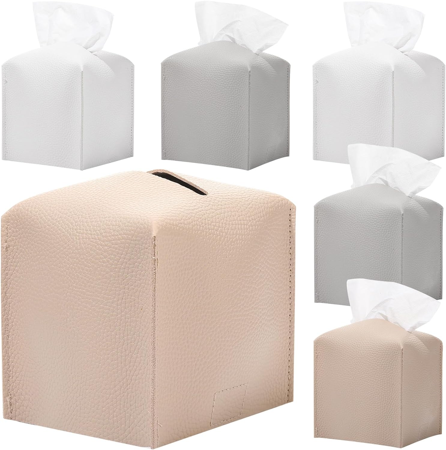 6 Pcs Tissue Box Cover Decorative Pu Leather Tissue Box Holder Square ...