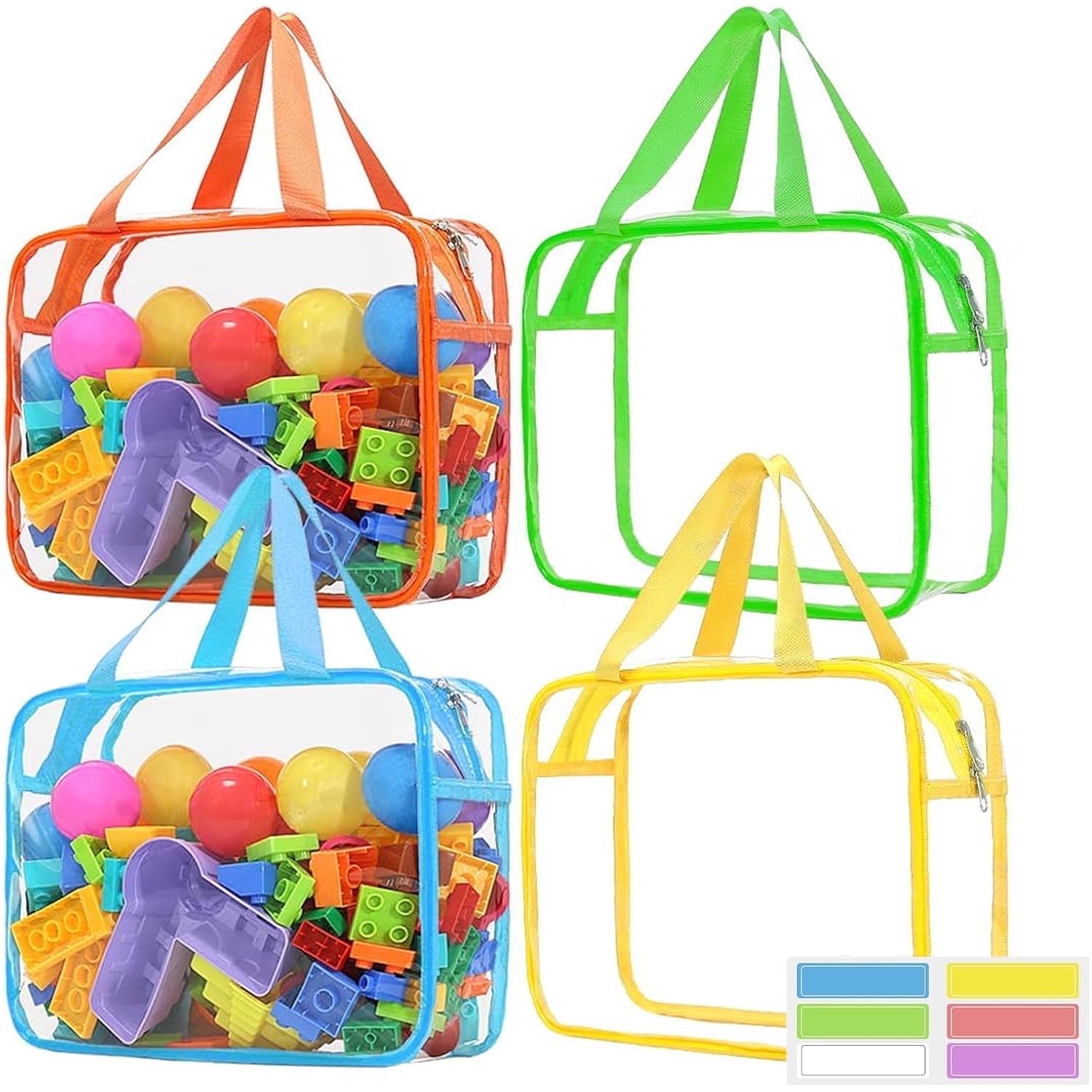 4 Pcs Toy Storage Bags, 11.8″×3.9″×8.7″ Clear Travel Bag with Labels ...
