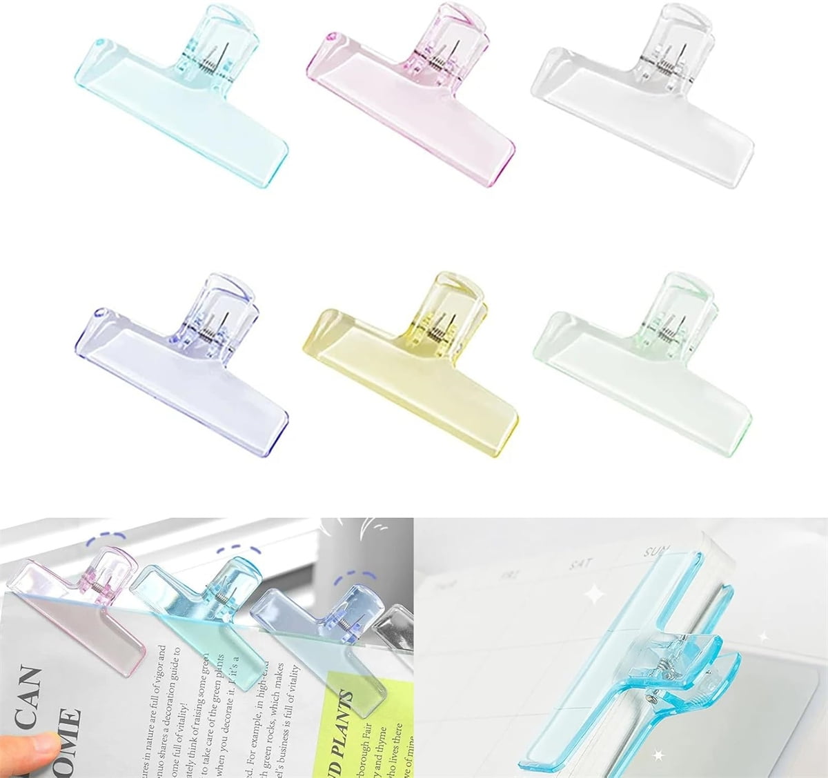 6 Pcs Transparent Plastic Bag Clips,Acrylic Clamp for Photo/Paper,Wide ...