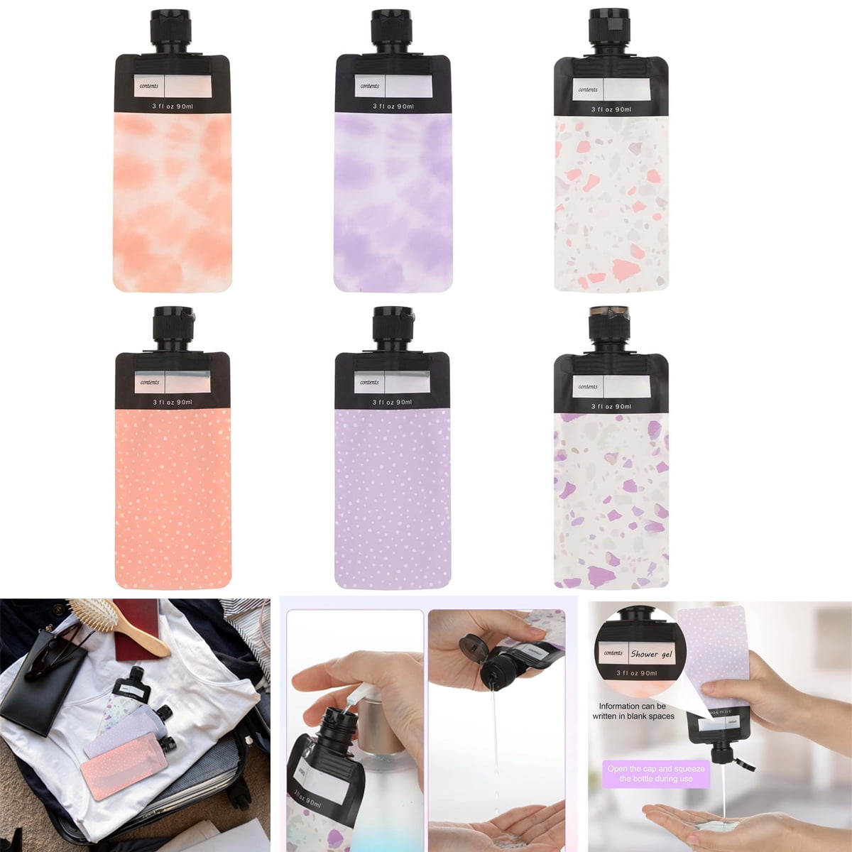 6 Pcs Travel Squeeze Pouches for Toiletries,Tutuviw 3 oz Leak Proof ...