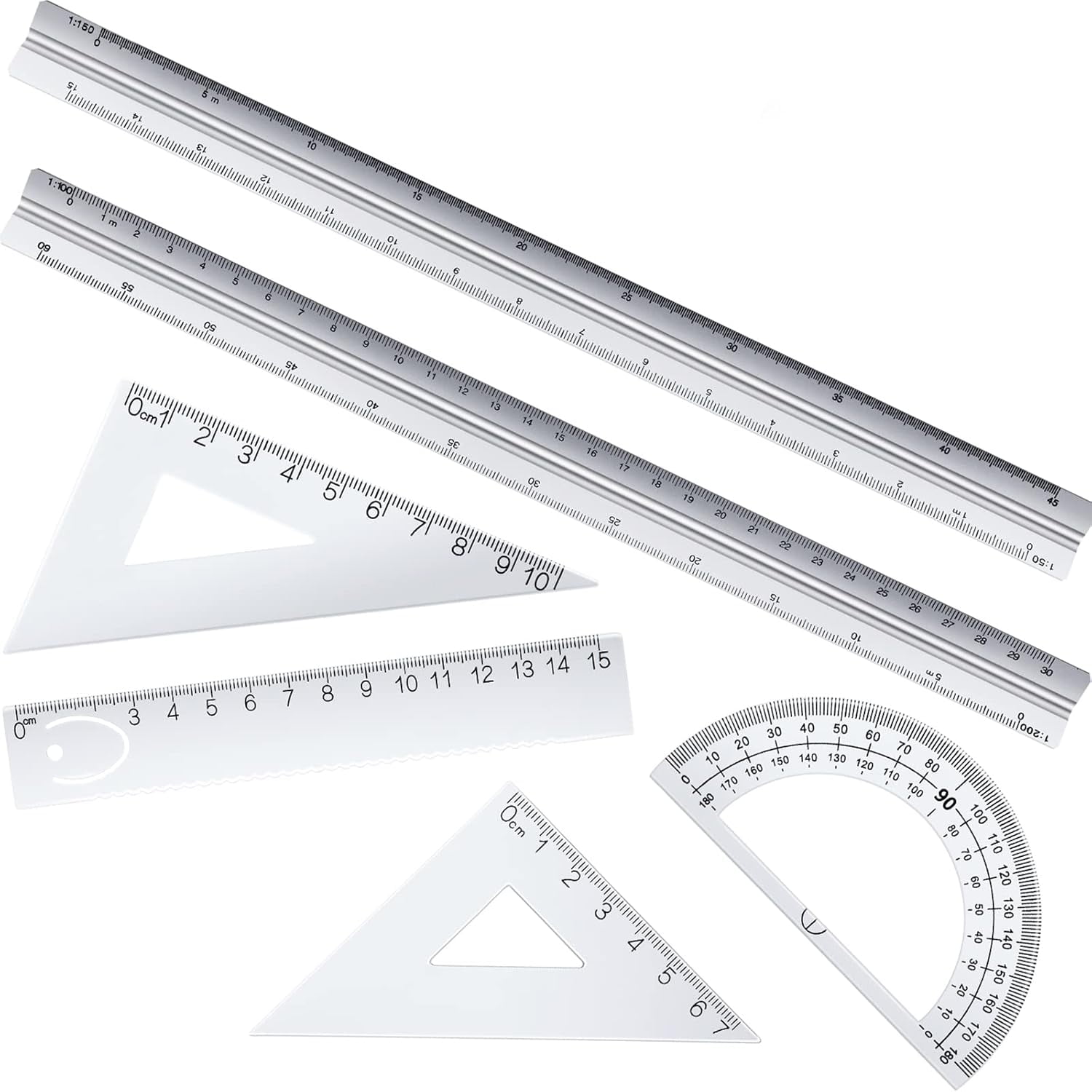 6 Pcs Triangular Ruler Set 12 Inch Engineering Scale Aluminum Architect ...