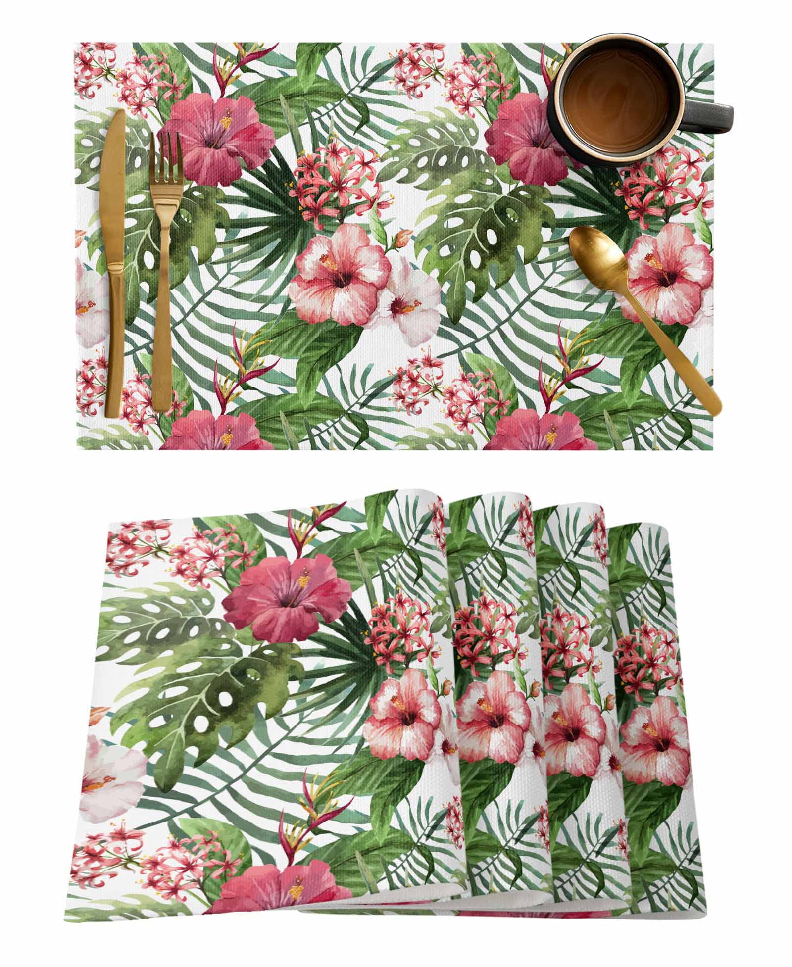6 Pcs Tropical Plants Flowers Summer Placemat Kitchen Placemat Home ...