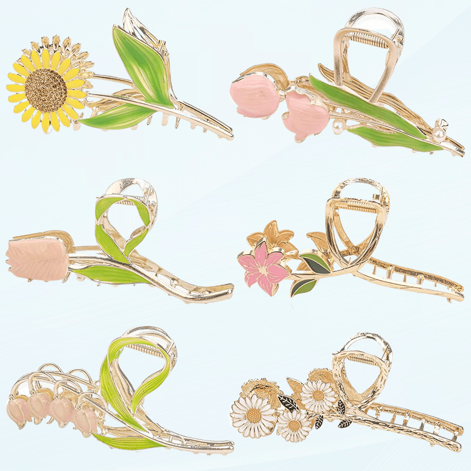 6 Pcs Tulip Hair Claw Clip Large Metal Sunflower Hair Claw Clips Non ...