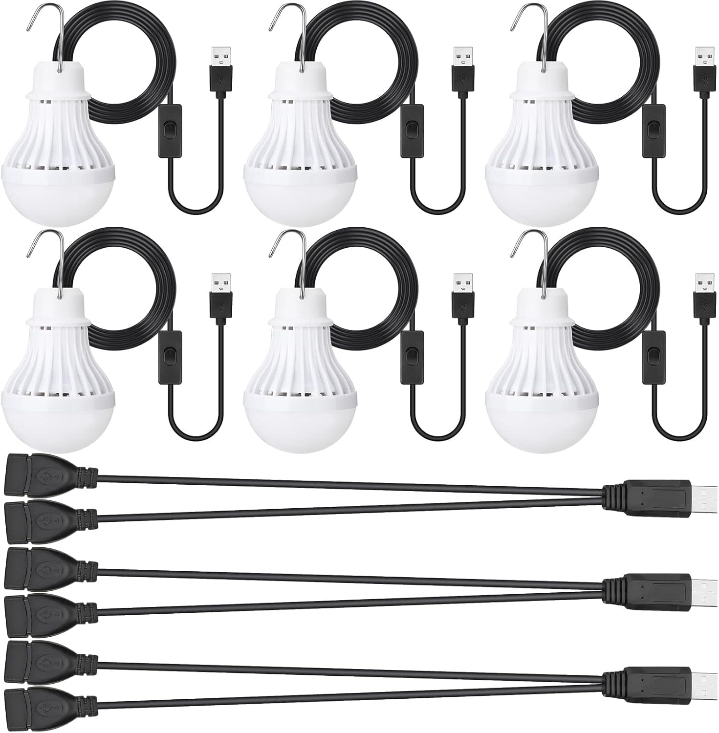 6 Pcs USB LED Light Portable Bulb with USB Hanging Camping Light ...