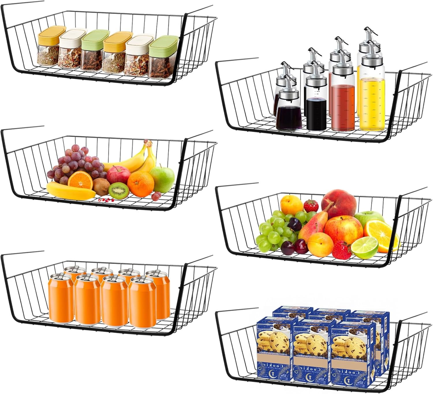 6 Pcs Undershelf Storage Basket Under Shelf Wire Basket Household Metal ...