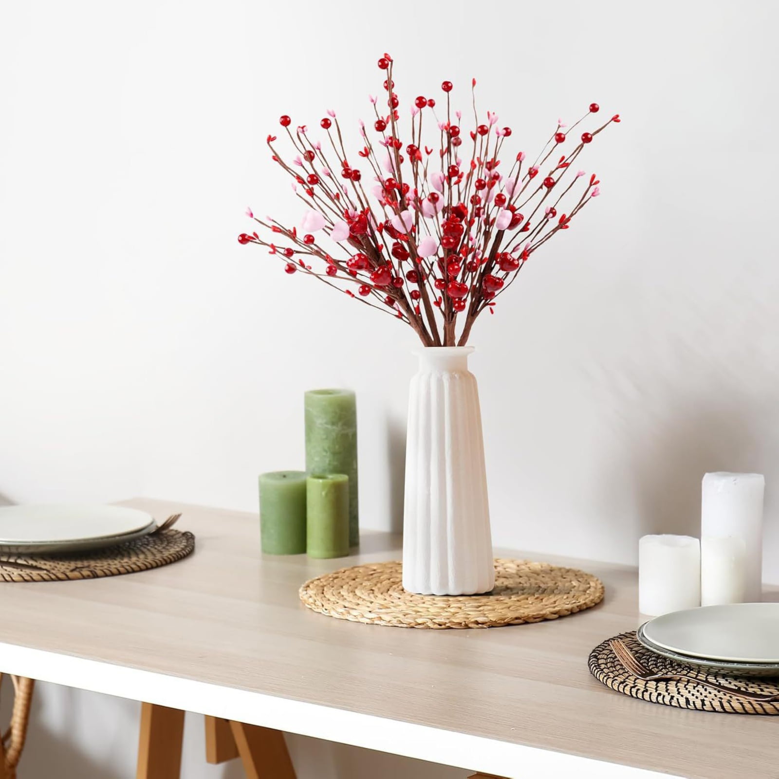 6 Pcs Valentine's Day Berry Stems Red Pink Heart Mixed Color Valentine ...