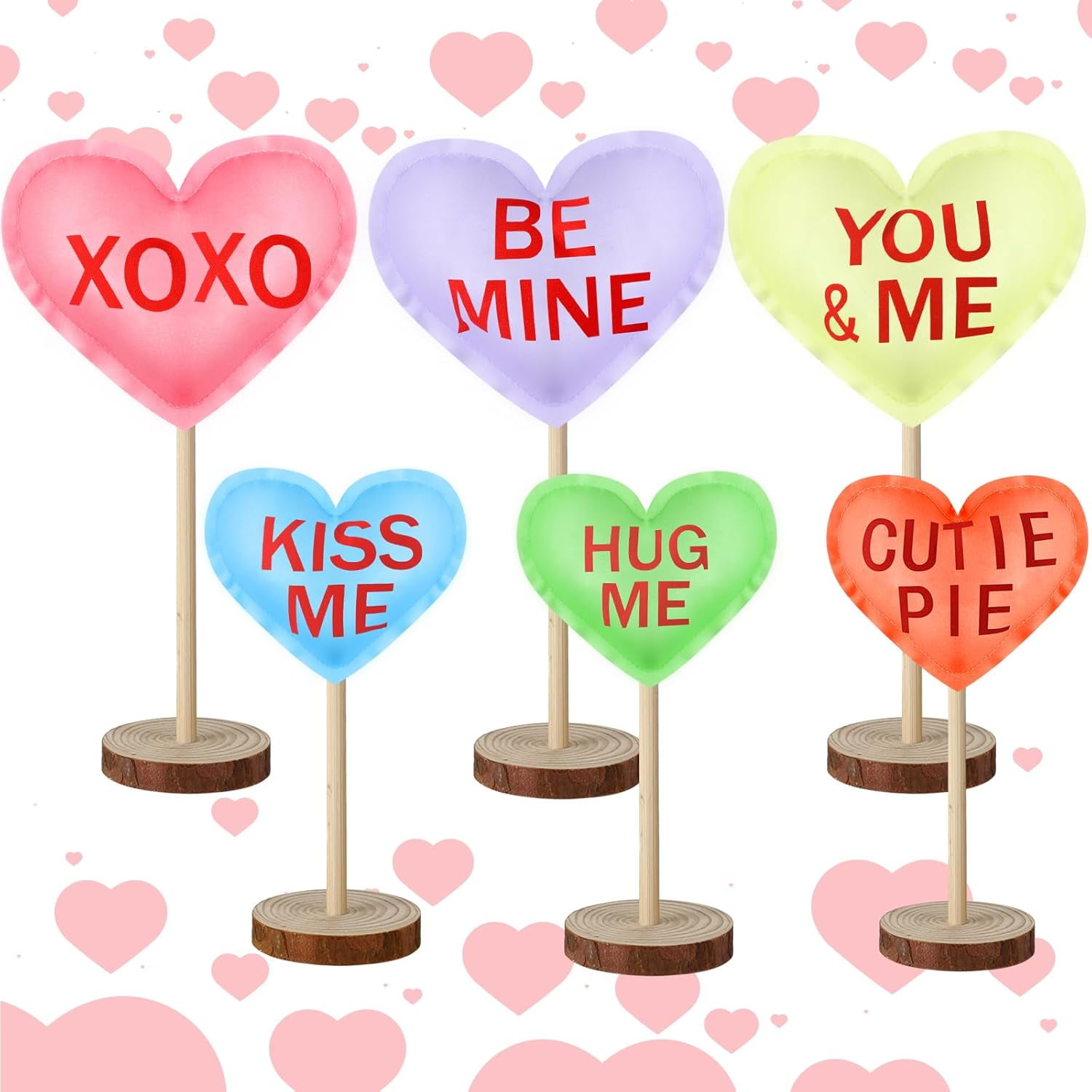 6 Pcs Valentine's Day Conversation Hearts Table Decor Stuffed Fabric ...