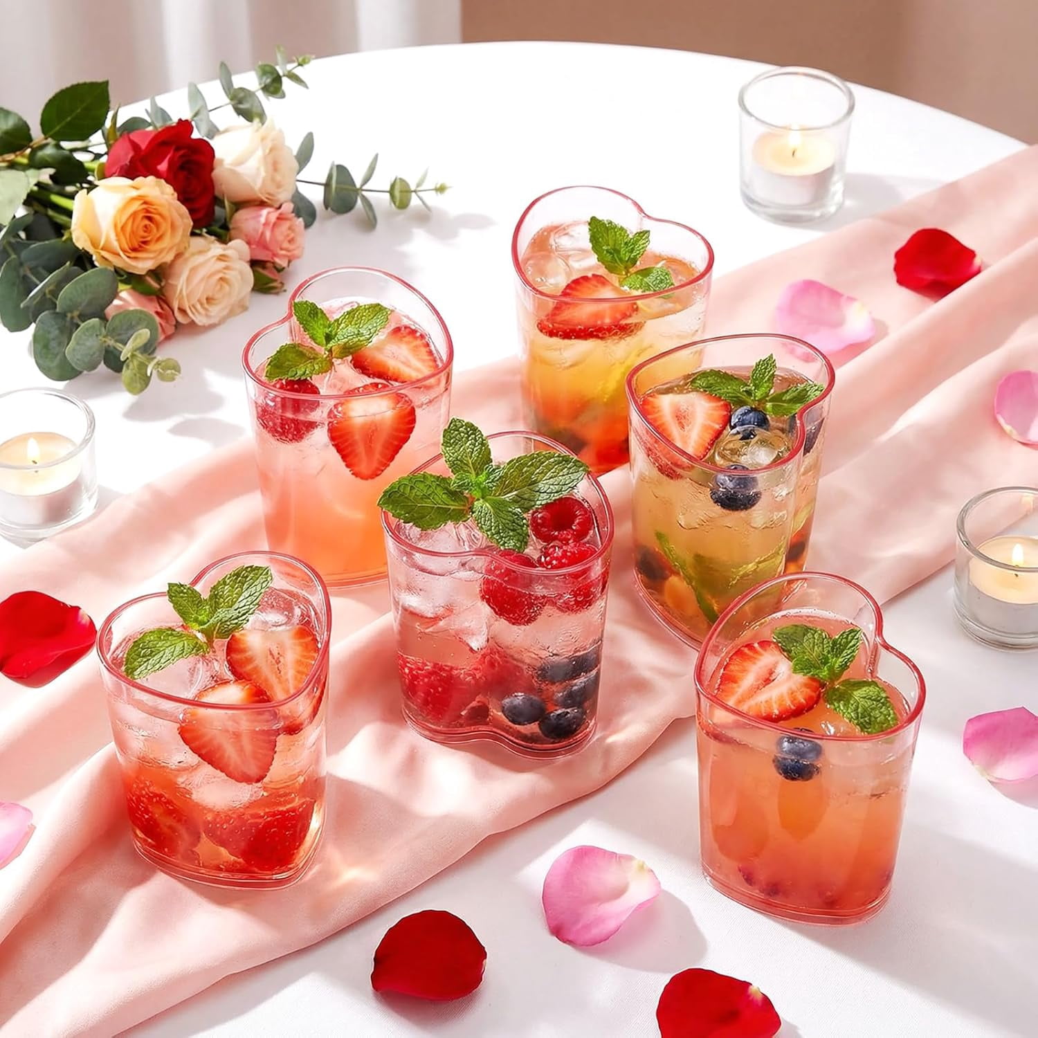 6 Pcs Valentines Heart Shaped Cups, 14oz Reusable Plastic Clear Pink ...