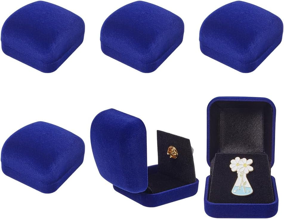 6 Pcs Velvet Badge Display Box Prussian Blue Pin Display Case Lapel Pin ...