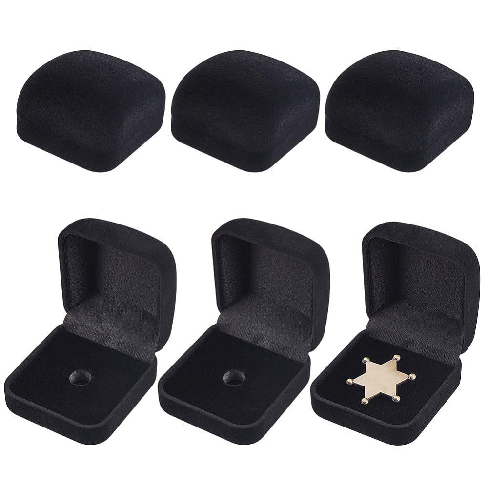 6 Pcs Velvet Jewelry Lapel Pin Gift Box Black Square Velvet Brooch ...