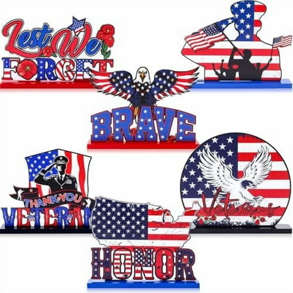 6 Pcs Veterans Large Table Decorations Patriotic Veterans Wooden Table ...