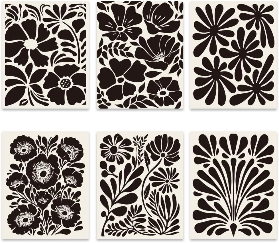 6 Pcs Vintage Abstract Black and White Florals Wall Art Prints Modern ...