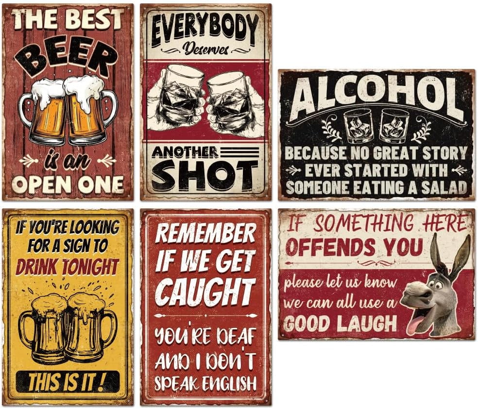 6 Pcs Vintage Bar Signs for Home Bar Wall Funny Bar Sign Metal Tin ...