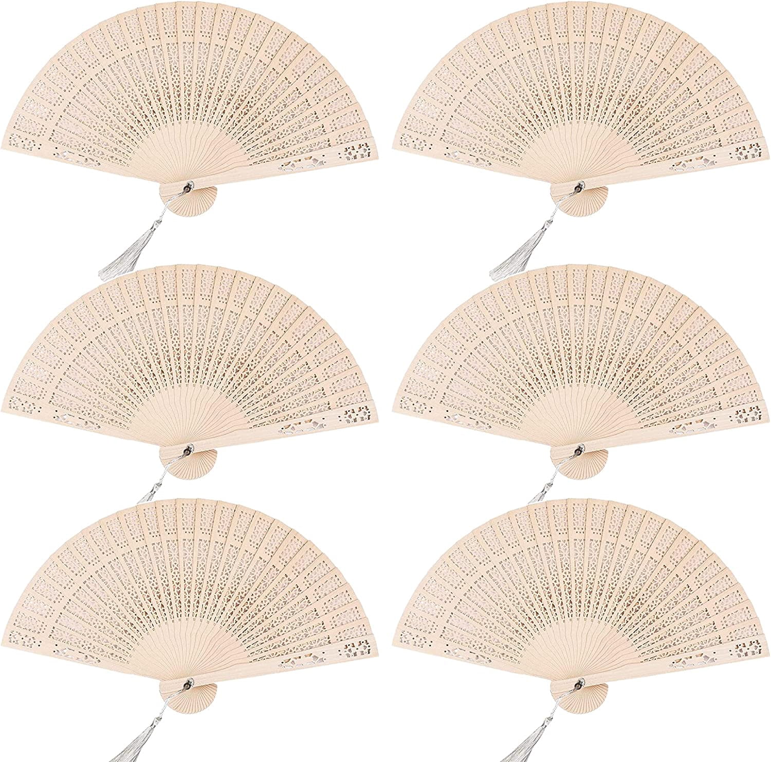 6 Pcs Vintage Chinese Sandalwood Wooden Folding Hand Fan Tassels Event ...