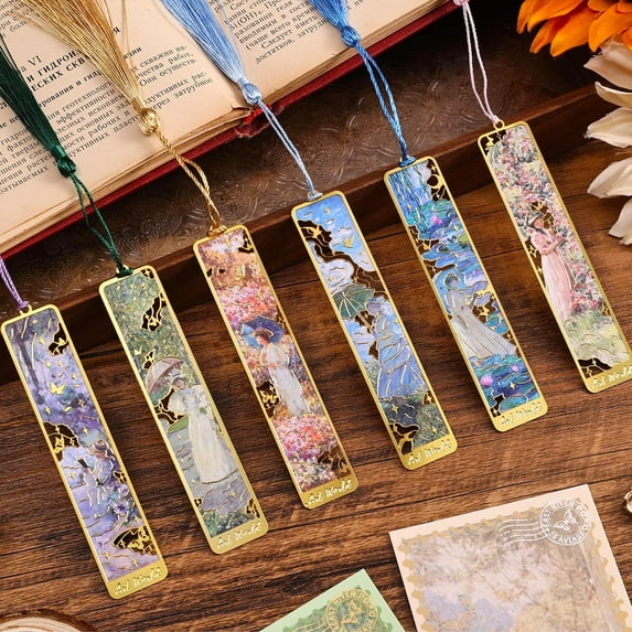 6 Pcs Vintage Oil Painting Metal Bookmarks Monet Theme Maiden Elegant ...